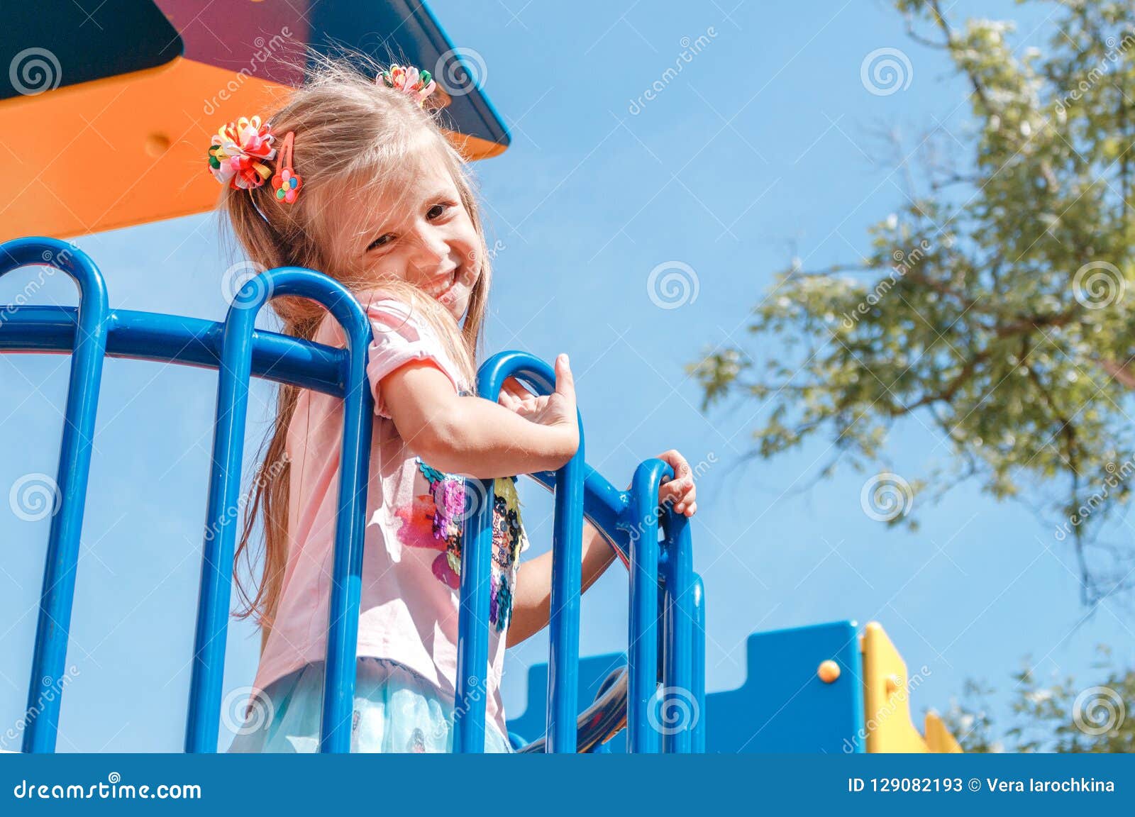 Smiling Little Girl at Playground in the Park Stock Image - Image of ...