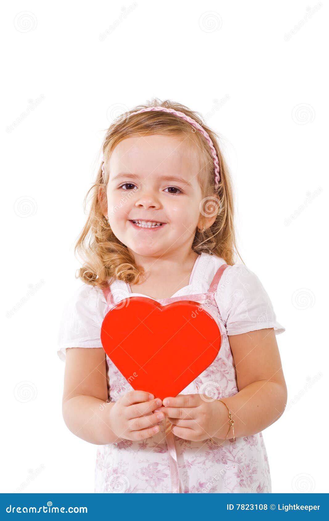Smiling Little Girl with Red Heart Stock Photo - Image of passion, gift ...