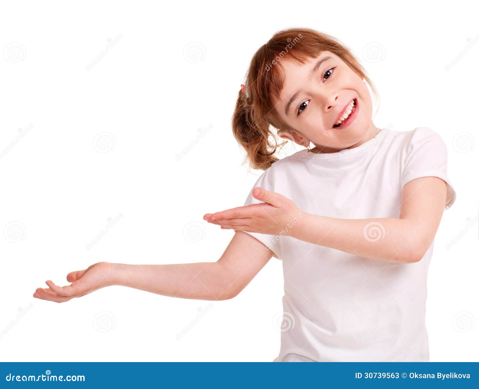 Smiling Little Girl Showing Empty Hand Stock Image - Image of ...