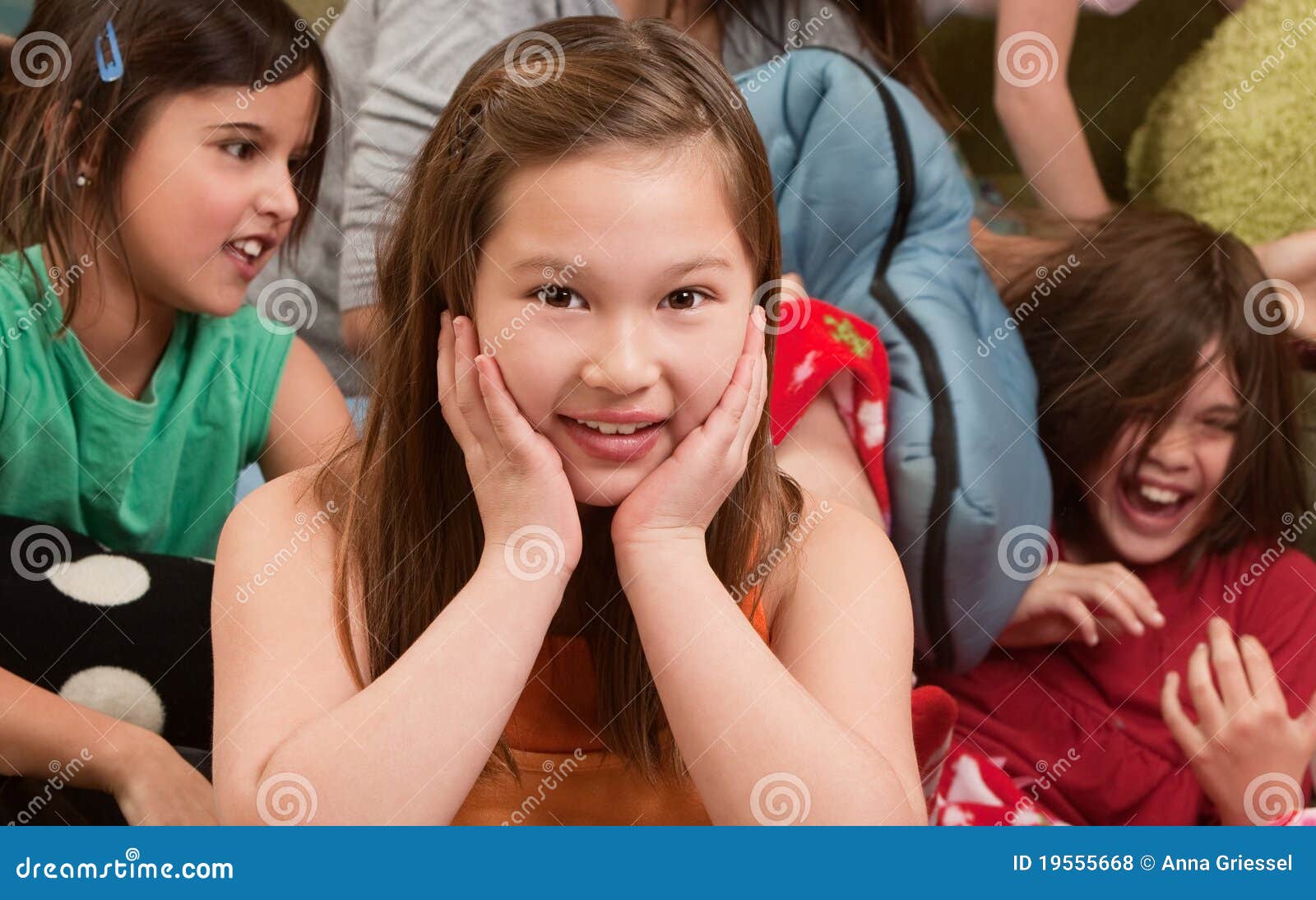 Smiling Little Girl at Sleepover Stock Photo - Image of pillow, joyful ...