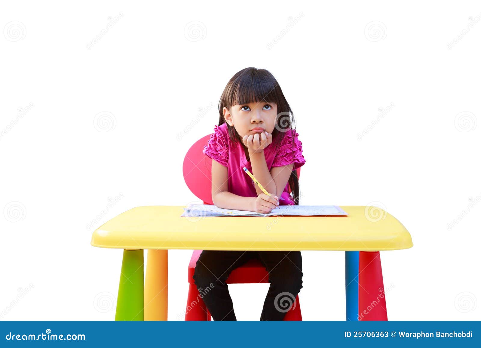 Smiling Little Girl Writing on the Desk Stock Image - Image of desk ...