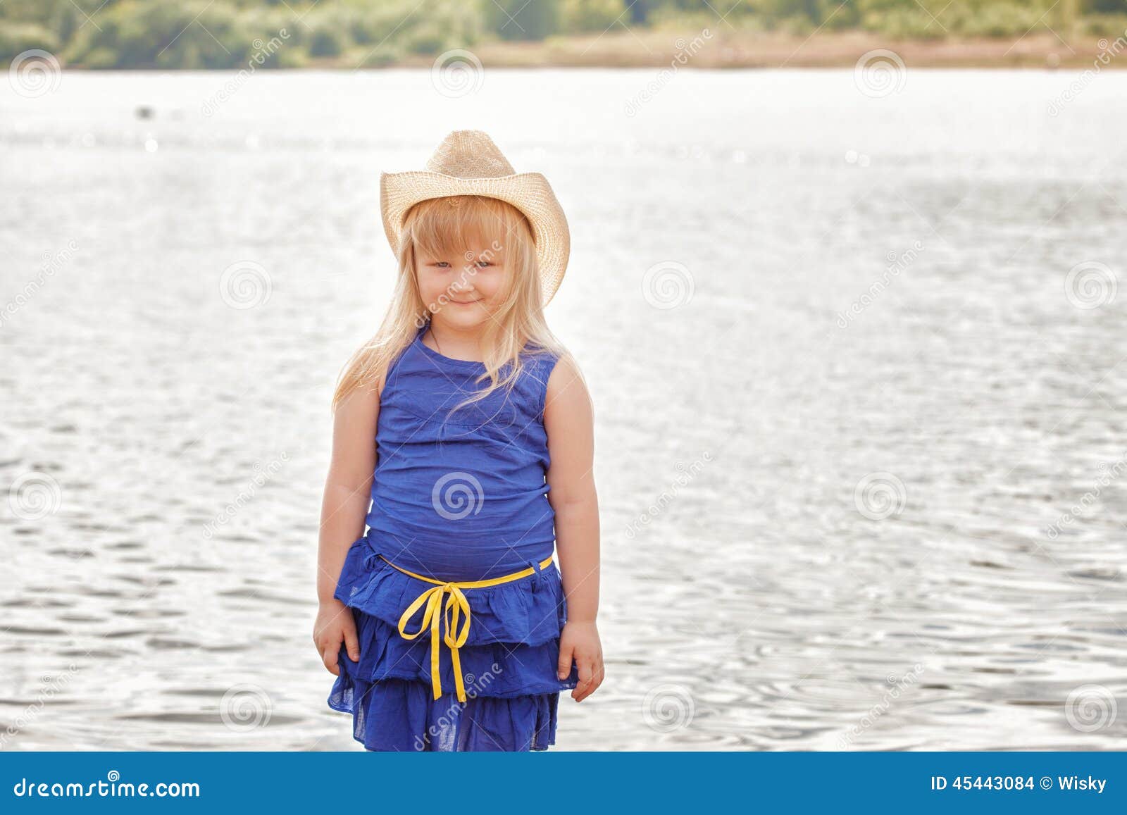 Smiling Little Model Posing by Lake Stock Photo - Image of cute, lake ...