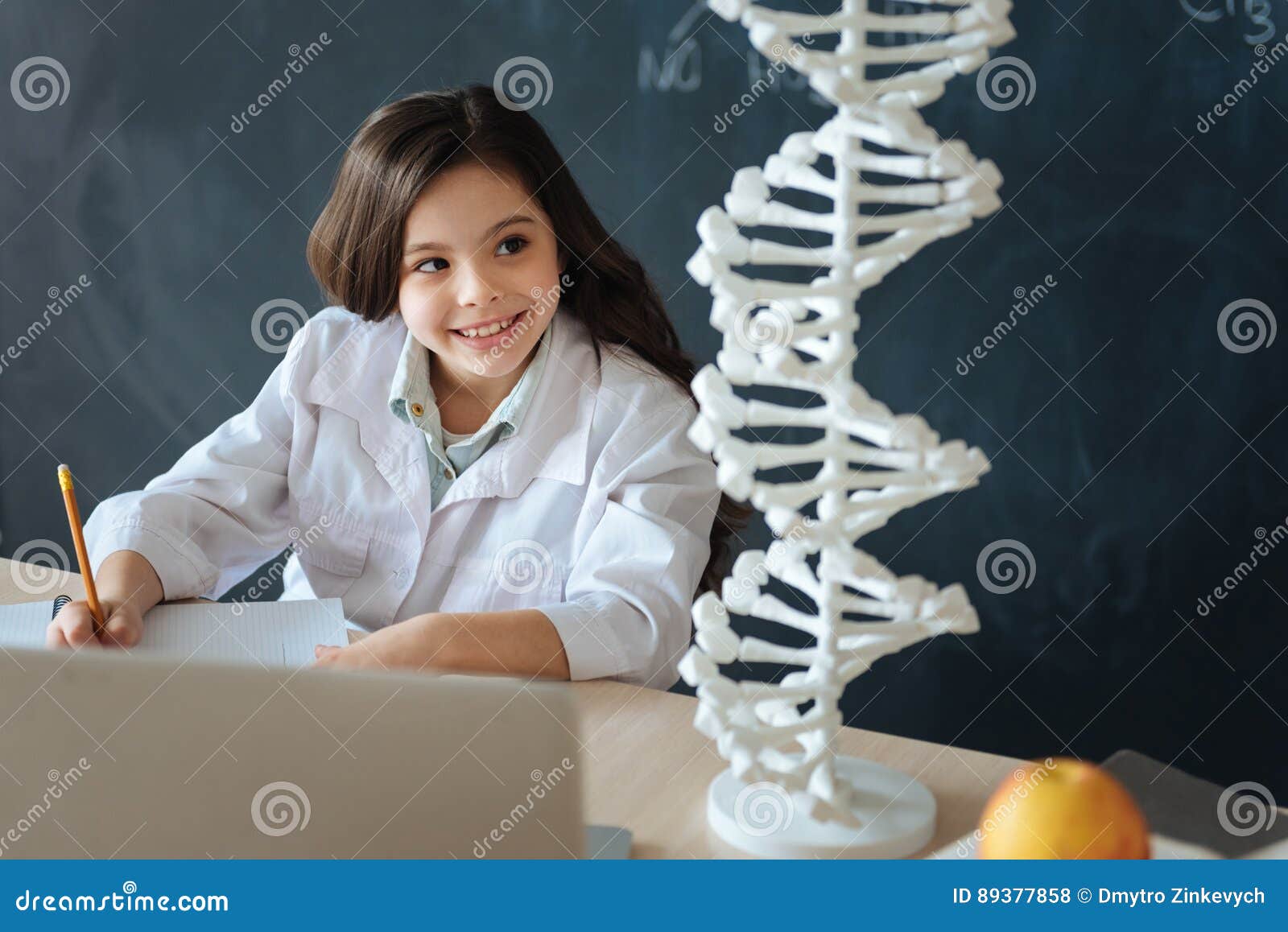 Smiling Little Scientist Taking Notes in the Laboratory Stock Photo ...