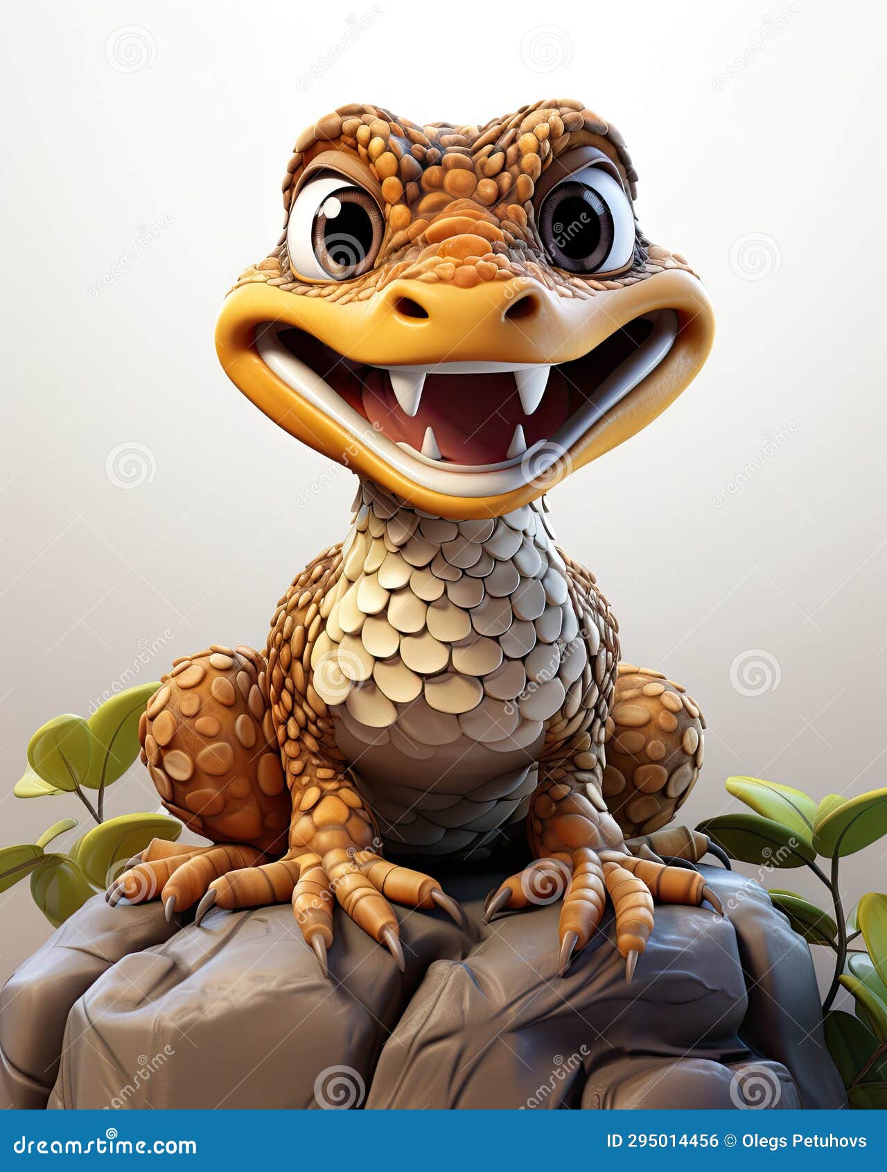 A Smiling Lizard Sitting on Top of a Rock with Leaves. Generative Ai ...