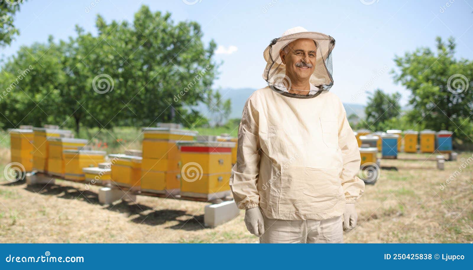 Smiling Male Bee Keeper in a Uniform Posing on a Bee Farm Stock Photo ...