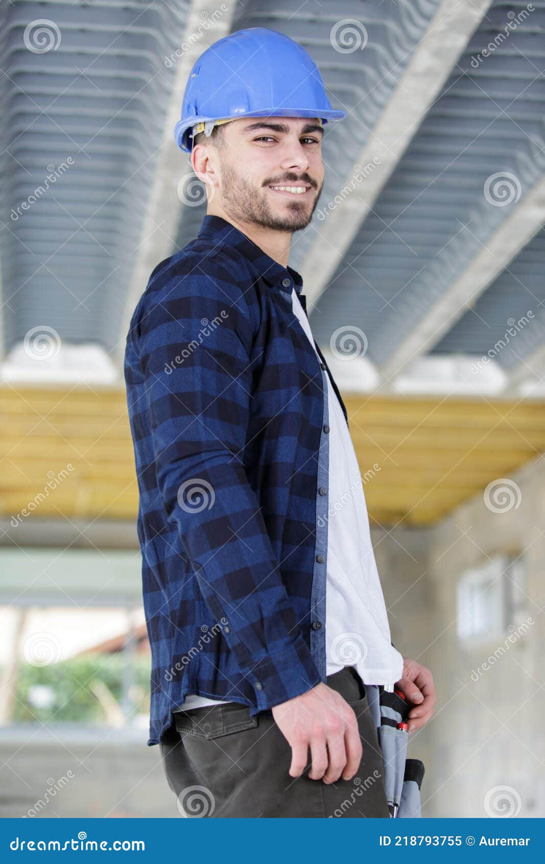 Smiling Male Builder Posing Stock Image - Image of repairman ...