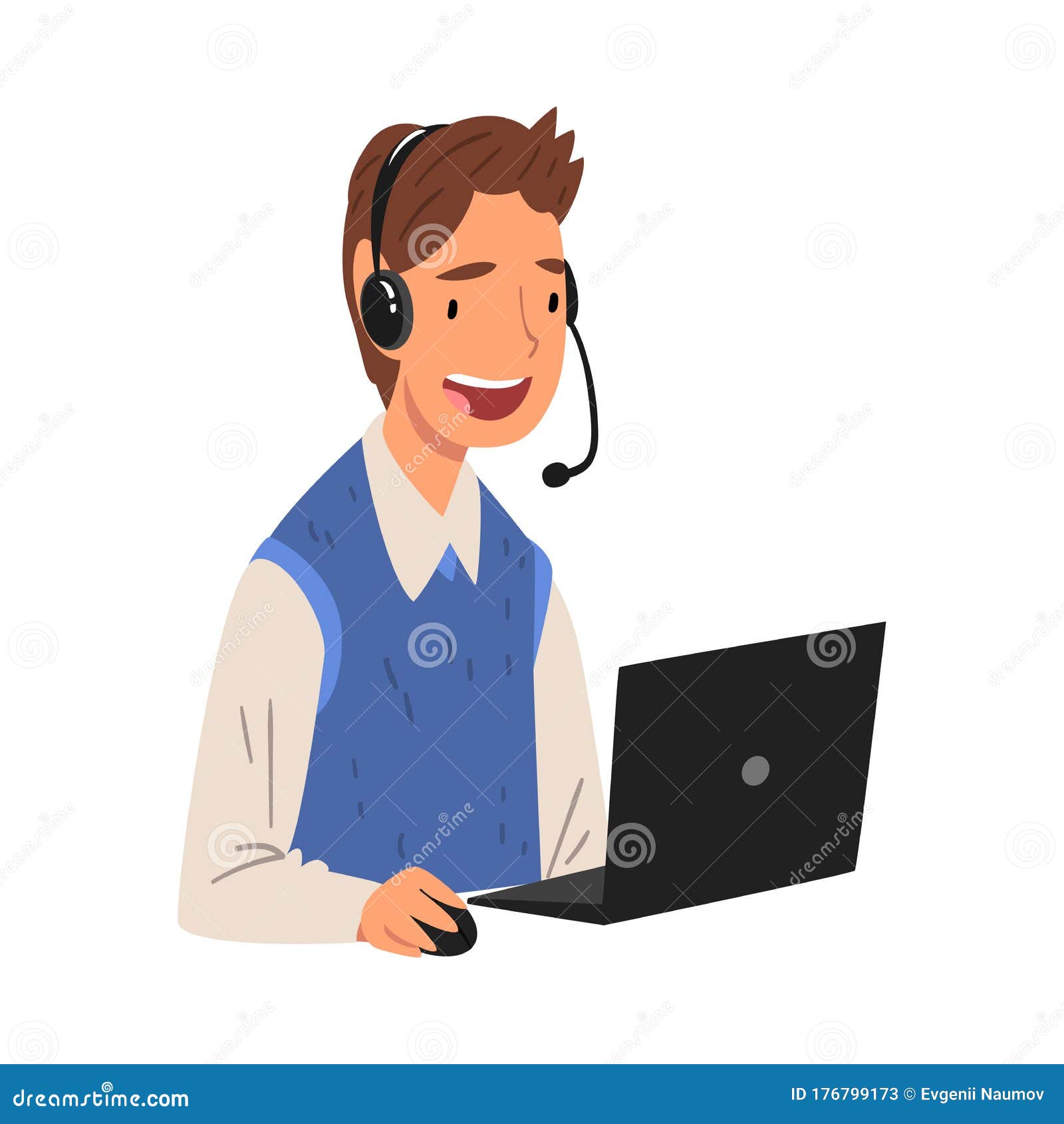 Smiling Male Call Center Operator, Online Customer Support Service ...