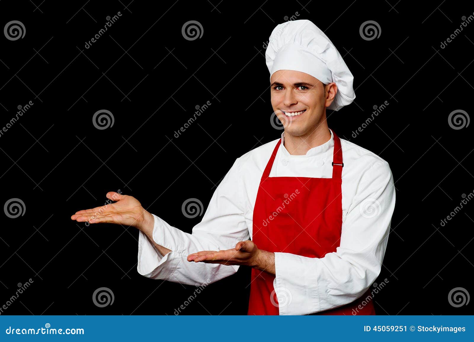Smiling Male Chef Presenting Something Stock Image - Image of black ...