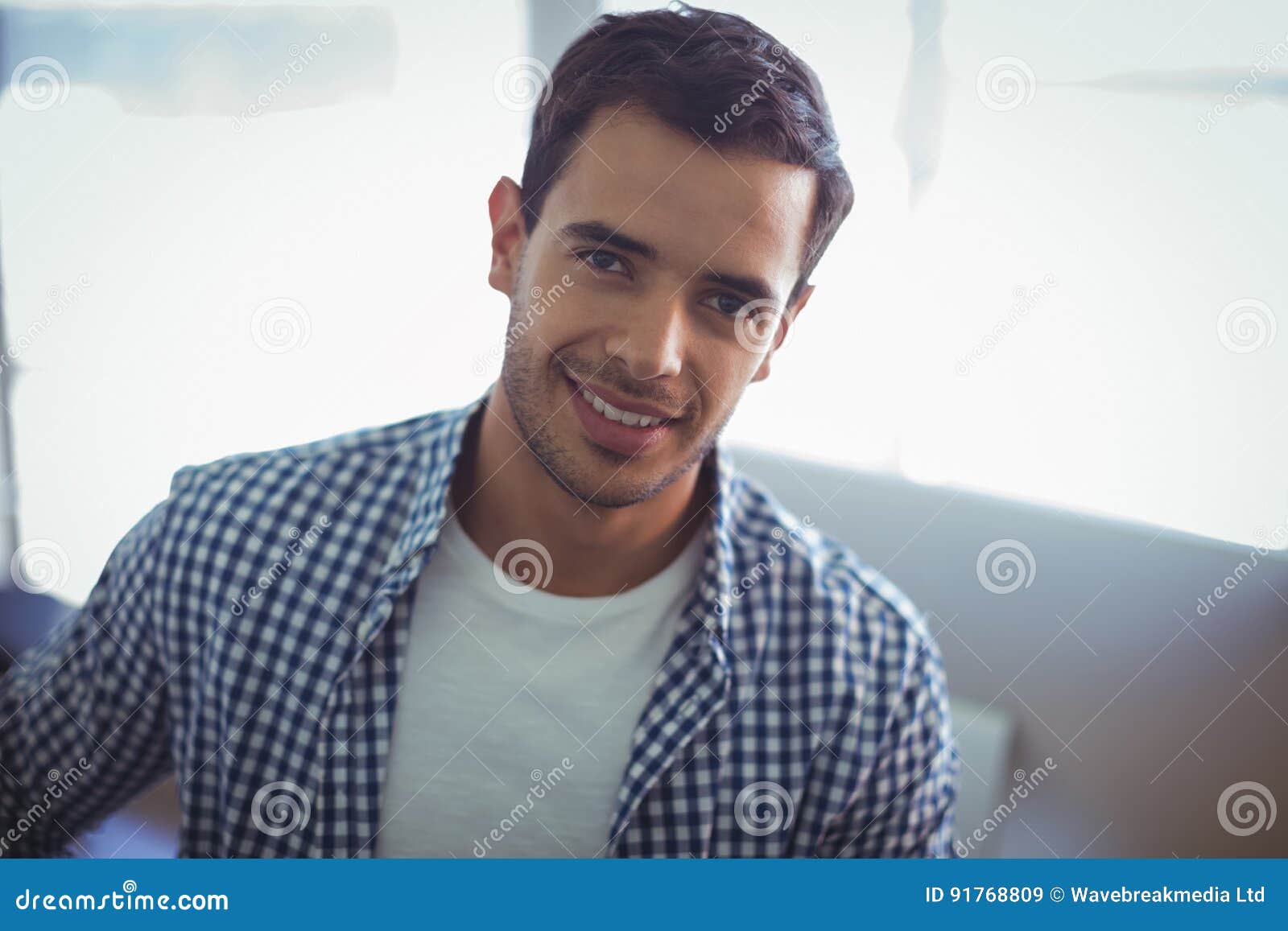 Smiling Male Graphic Designer in Office Stock Image - Image of looking ...