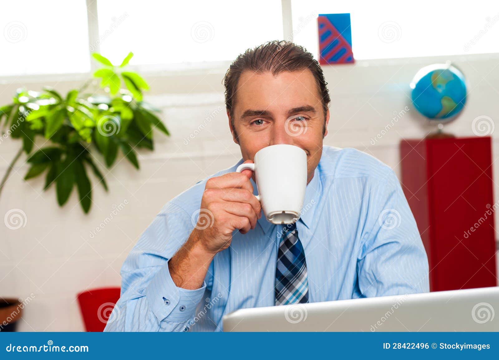 Smiling Male Manager Enjoying Hot Coffee Stock Photo - Image of ...
