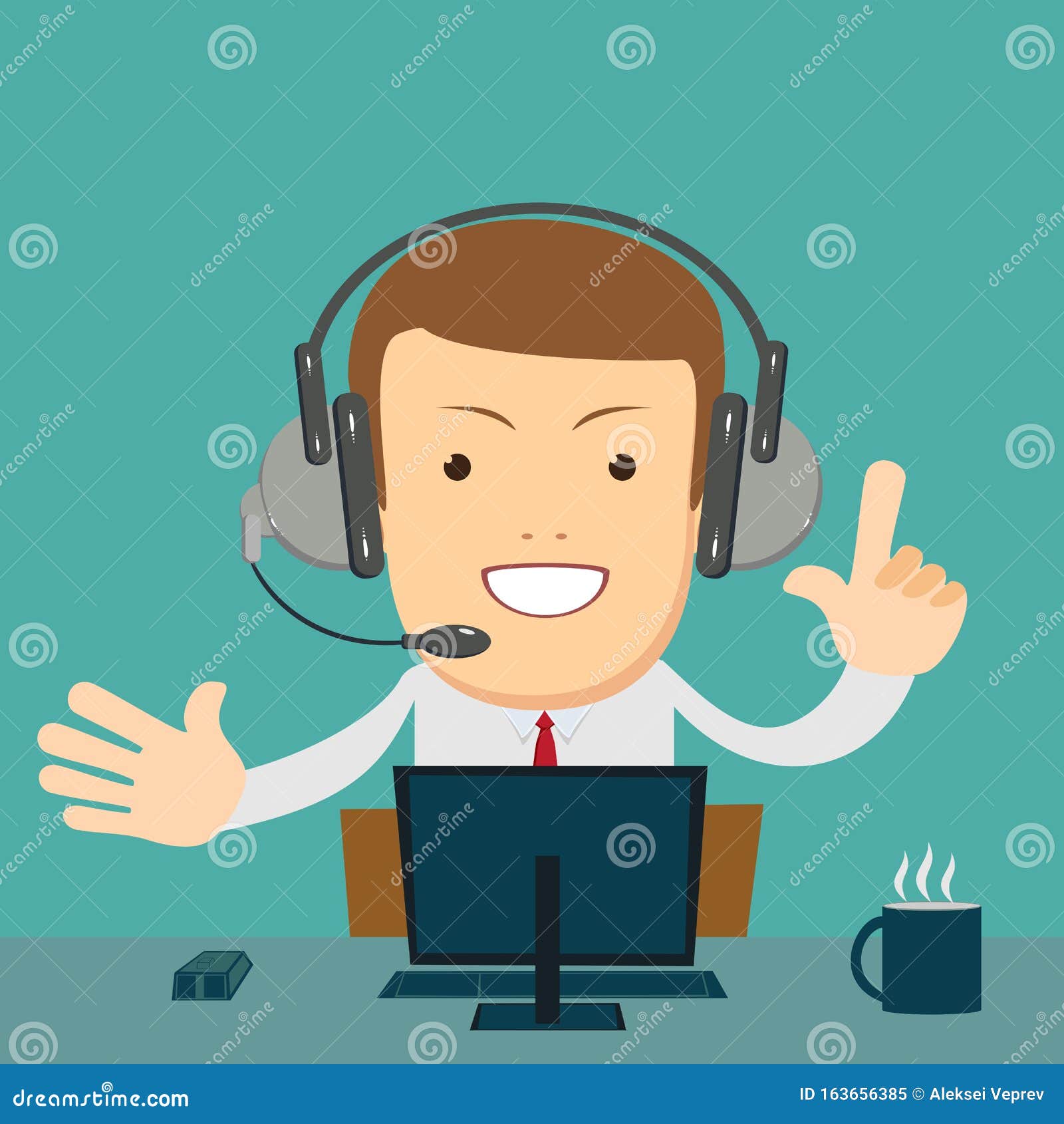 Smiling Male Operator with Headset Working at Call Center. Stock Vector ... Smiling Male Operator with Headset Working at Call Center. Stock Vector ...