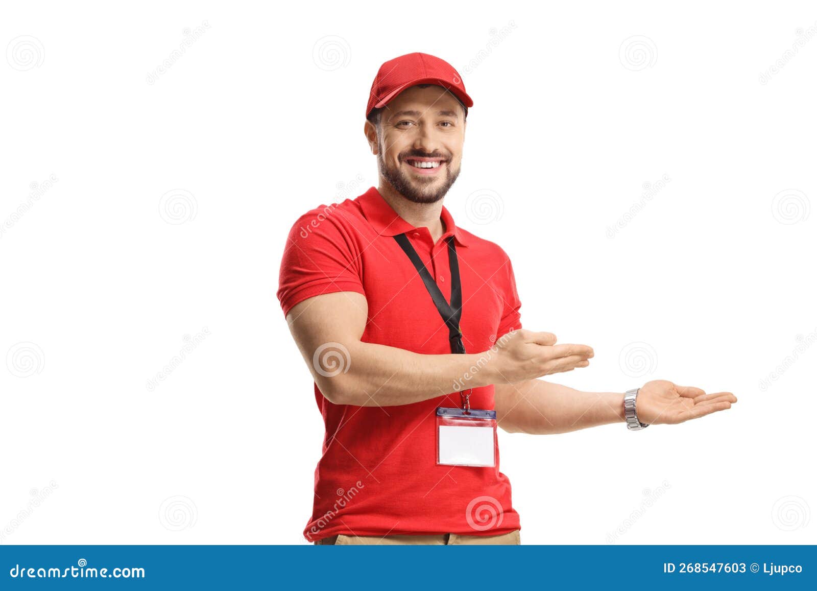 Smiling Male Shop Assistant Gesturing Welcome Stock Image - Image of ...