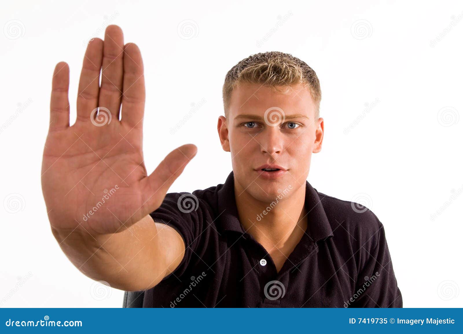 Smiling Male Showing His Stopping Gesture Stock Image - Image of adult ...