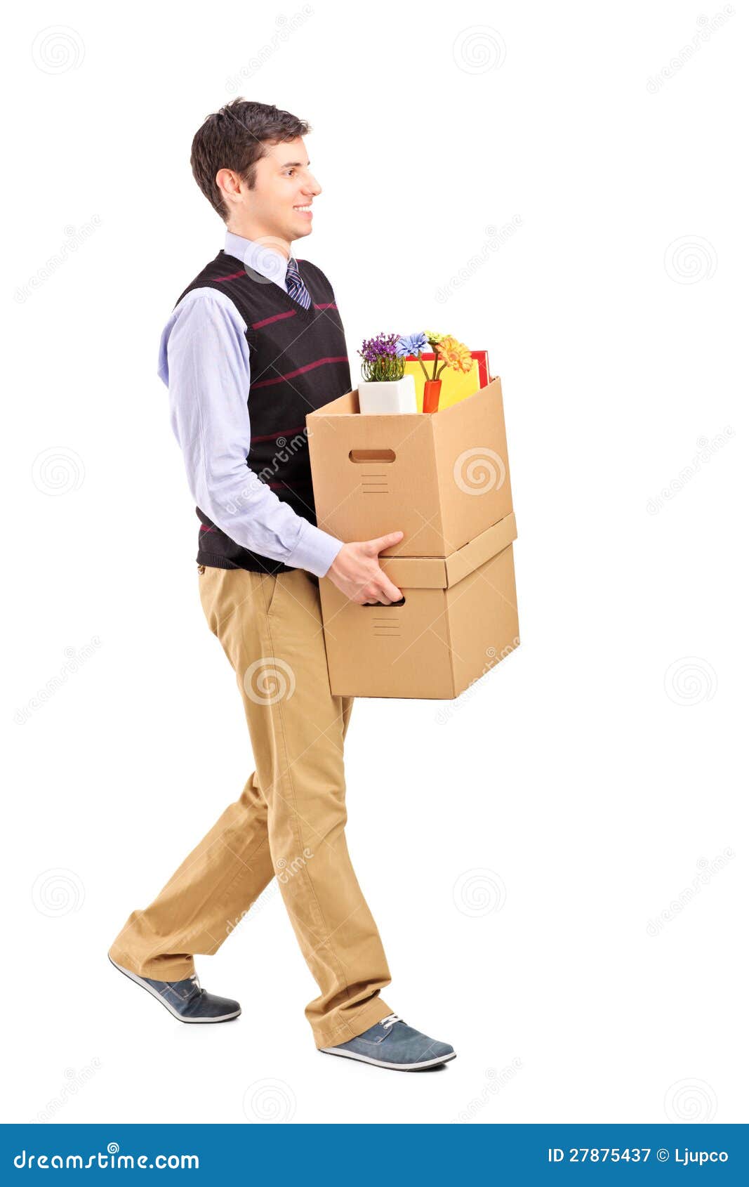 Smiling Male Walking with Boxes Stock Image - Image of cardboard ...