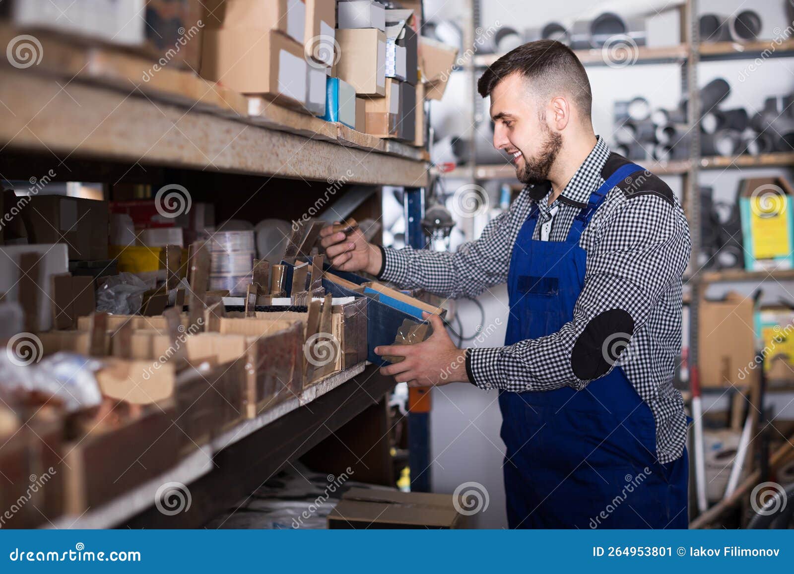 Smiling Male Worker Sorting Sanitary Engineering Details Stock Image ...
