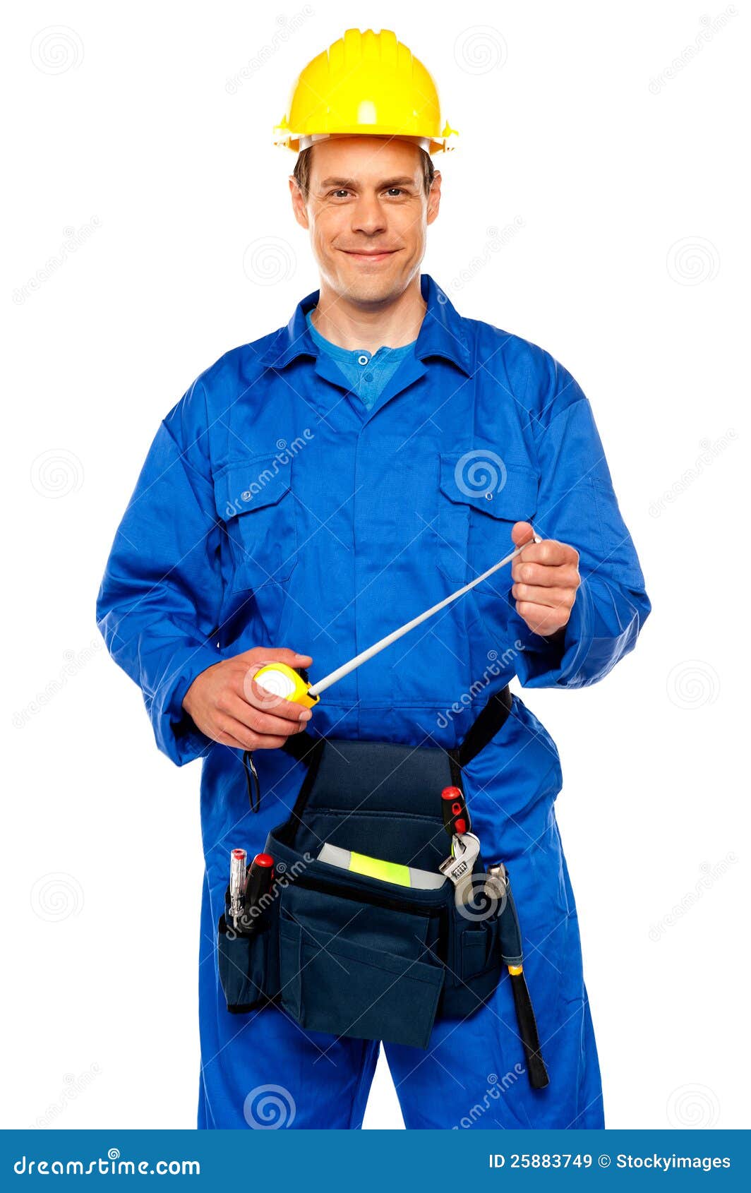 Smiling Male Worker Wearing Yellow Safety Hat Stock Image - Image of ...