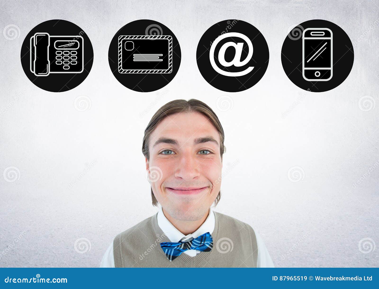 Smiling Man with Application Icons Above His Head Stock Image - Image ...