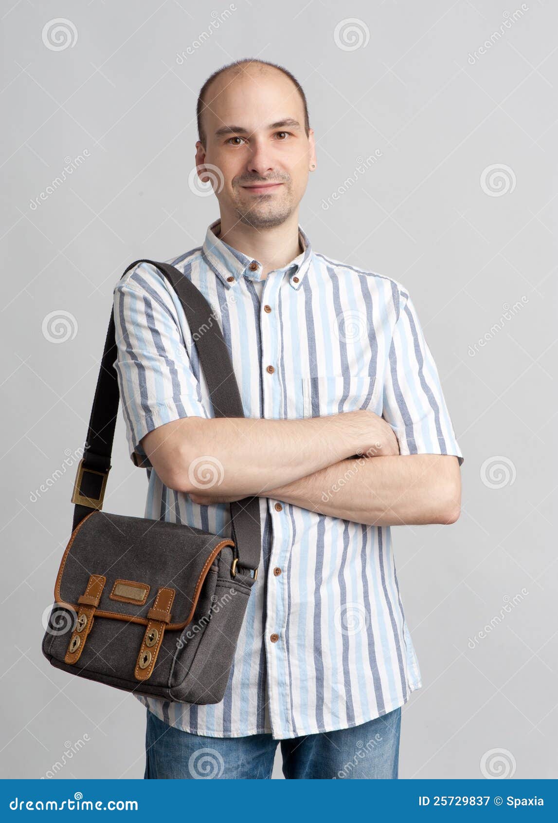 Smiling man with bag stock image. Image of body, middle - 25729837