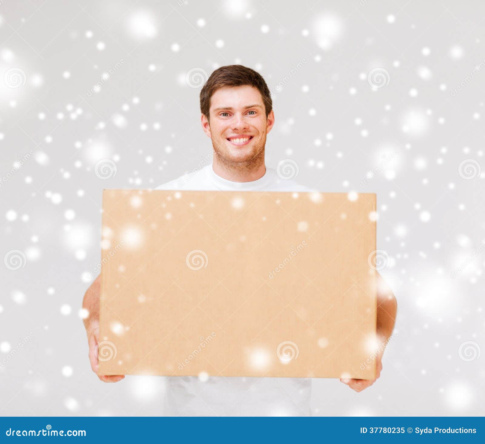 Smiling Man Carrying Carton Box Stock Image - Image of container ...