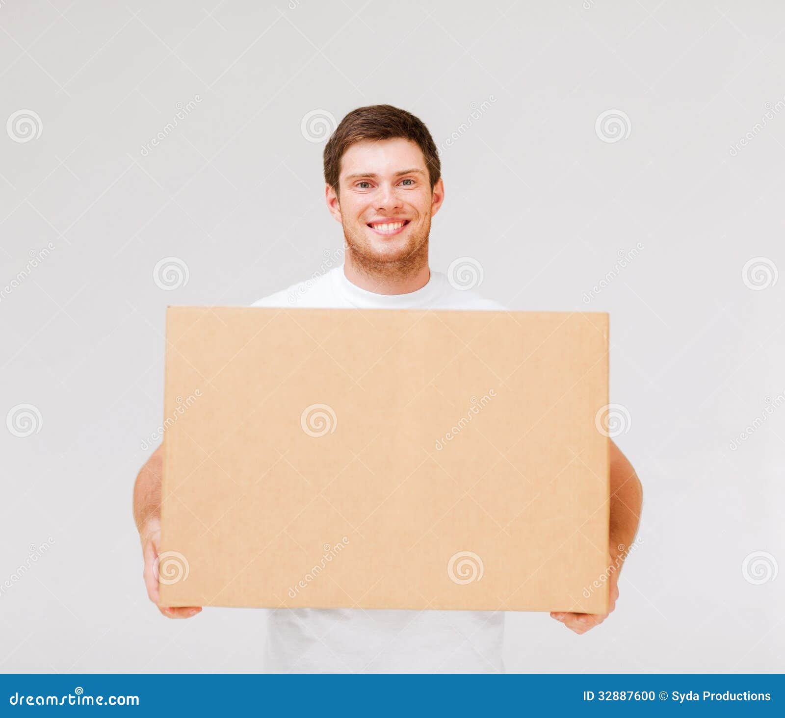 Smiling Man Carrying Carton Box Stock Photo - Image of attractive, post ...
