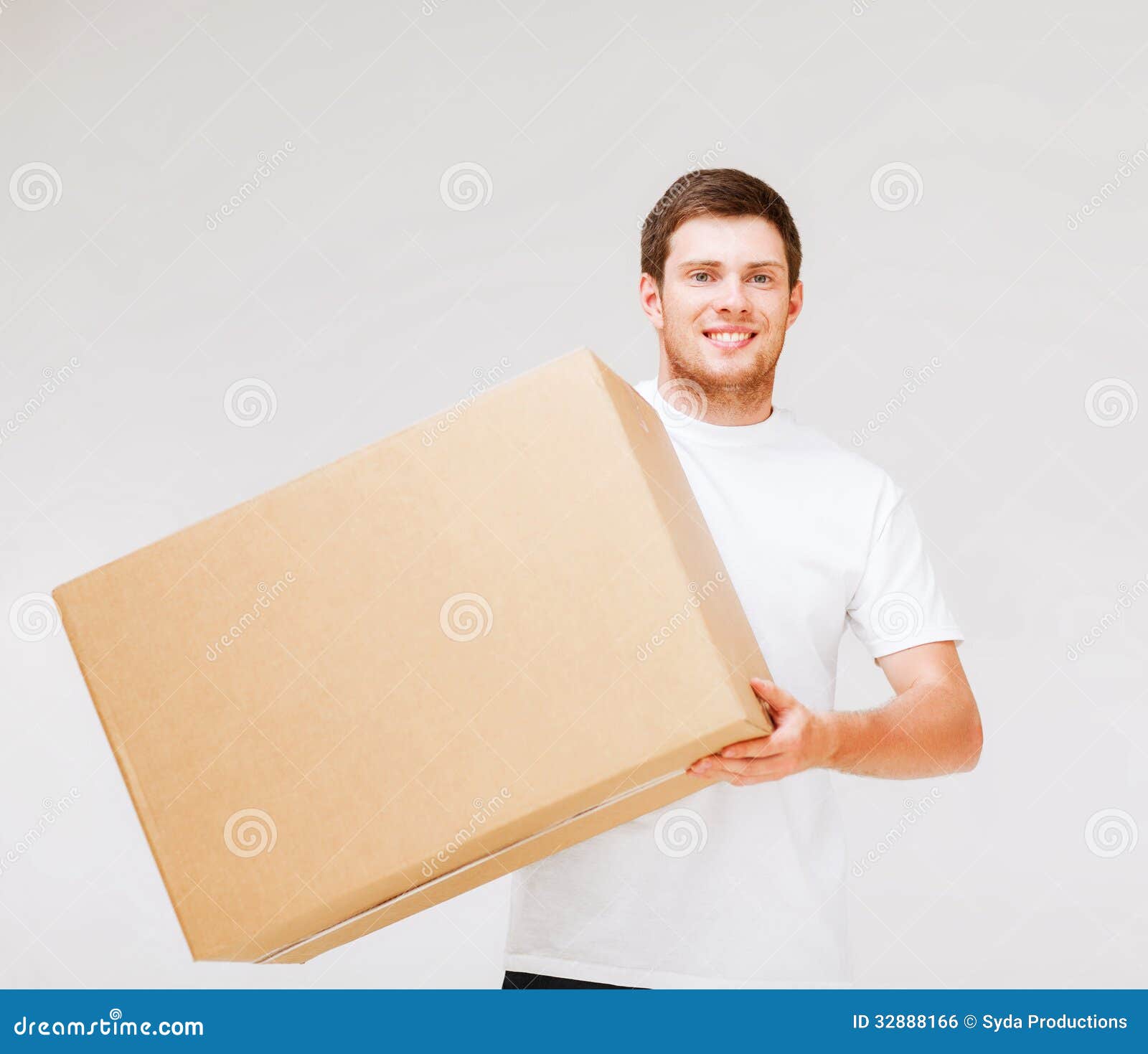 Smiling Man Carrying Carton Box Stock Photo - Image of package ...