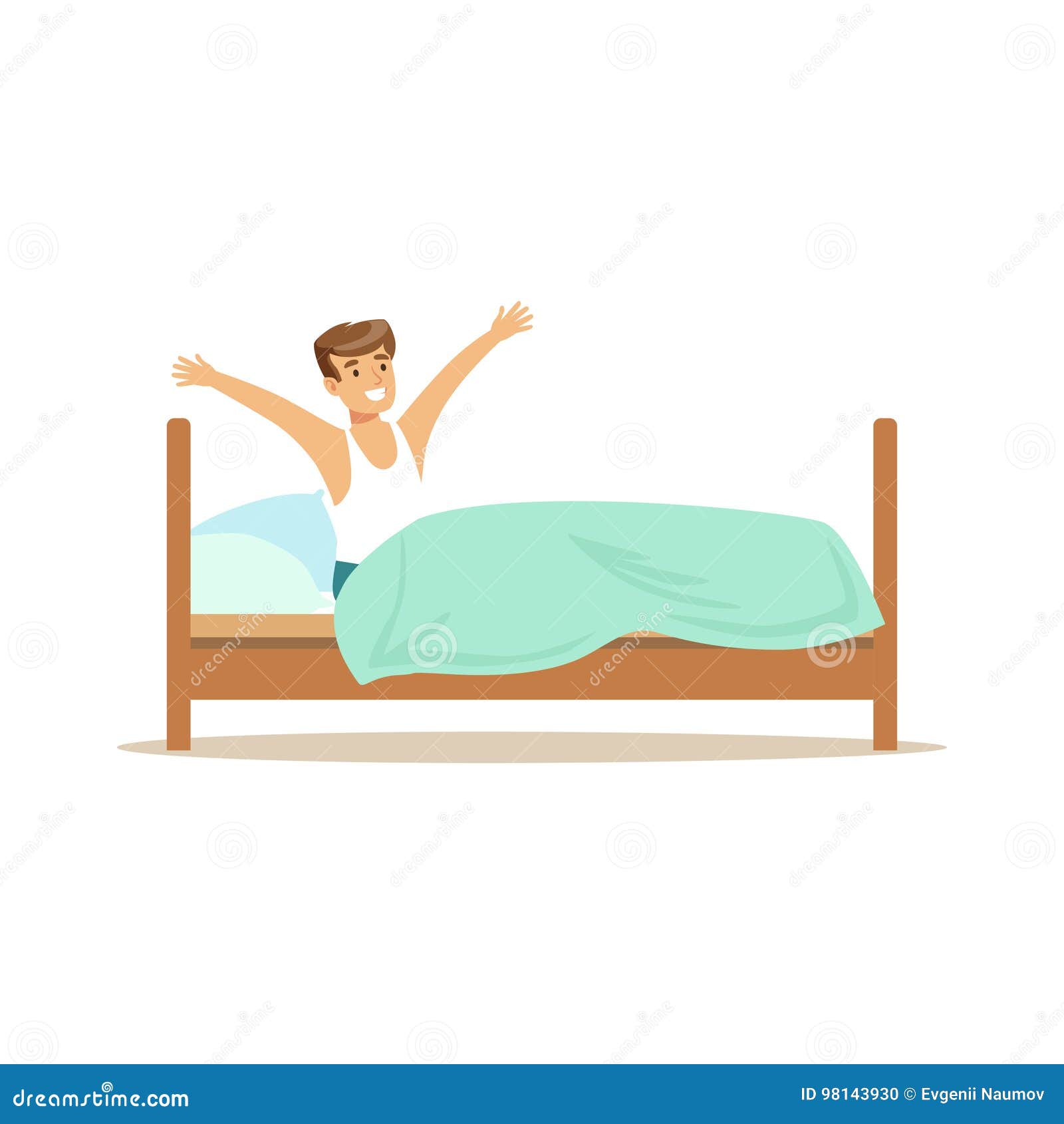 Boy Character Waking Up And Yawning In The Morning Vector Illustration ...