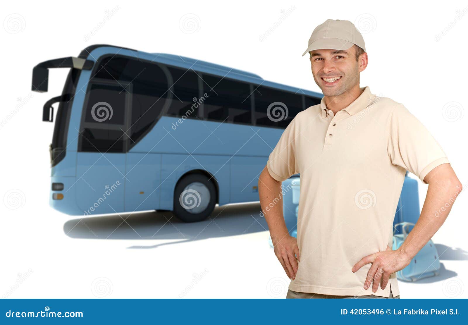 Smiling man by coach bus stock photo. Image of baggage - 42053496