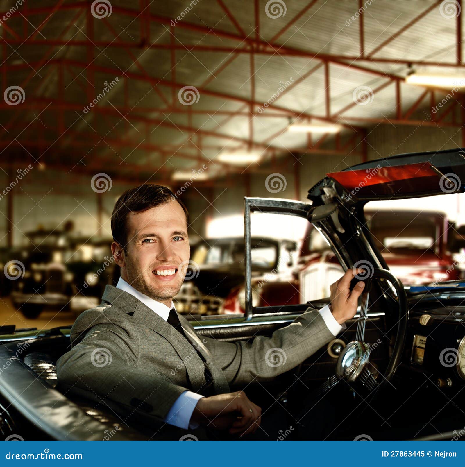 Smiling man in convertible stock image. Image of garage - 27863445