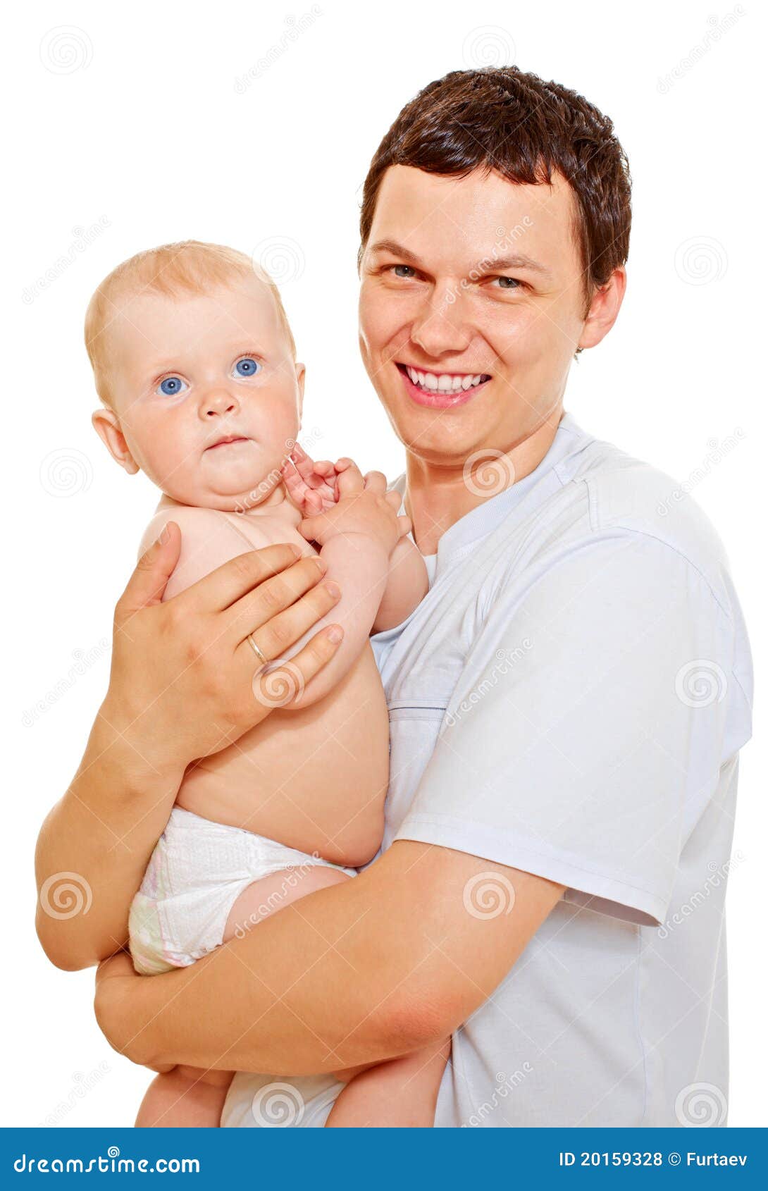 Smiling Man and Cute Baby Over White Background Stock Photo - Image of ...