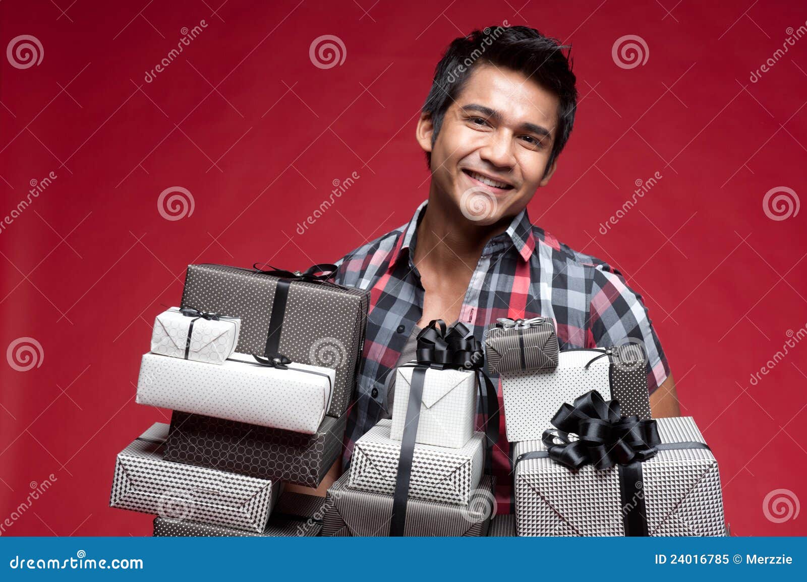 Smiling Man with Different Boxes of Presents Stock Image - Image of ...