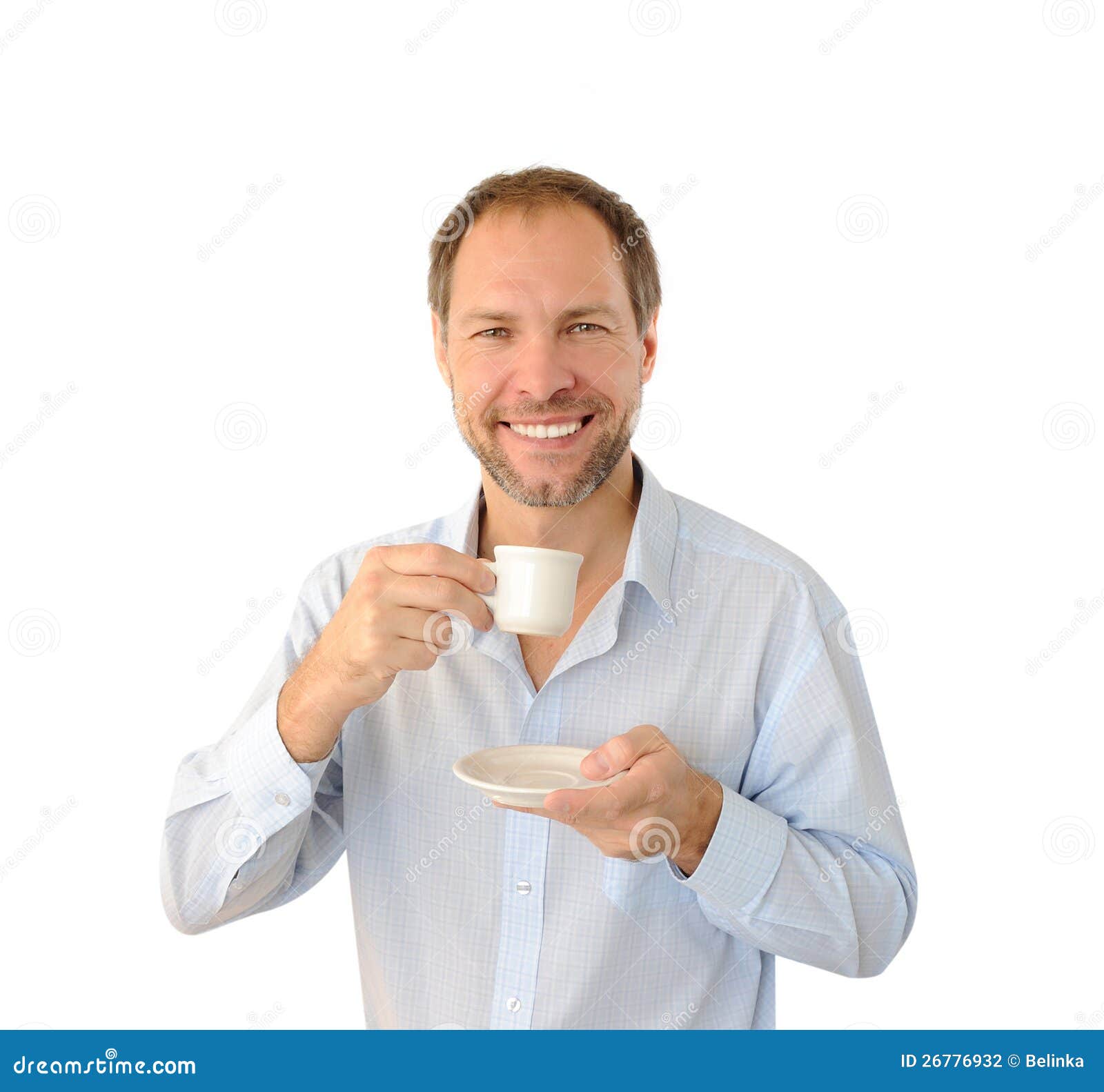 Smiling Man Drinking Coffee Stock Photo - Image of human, pause: 26776932