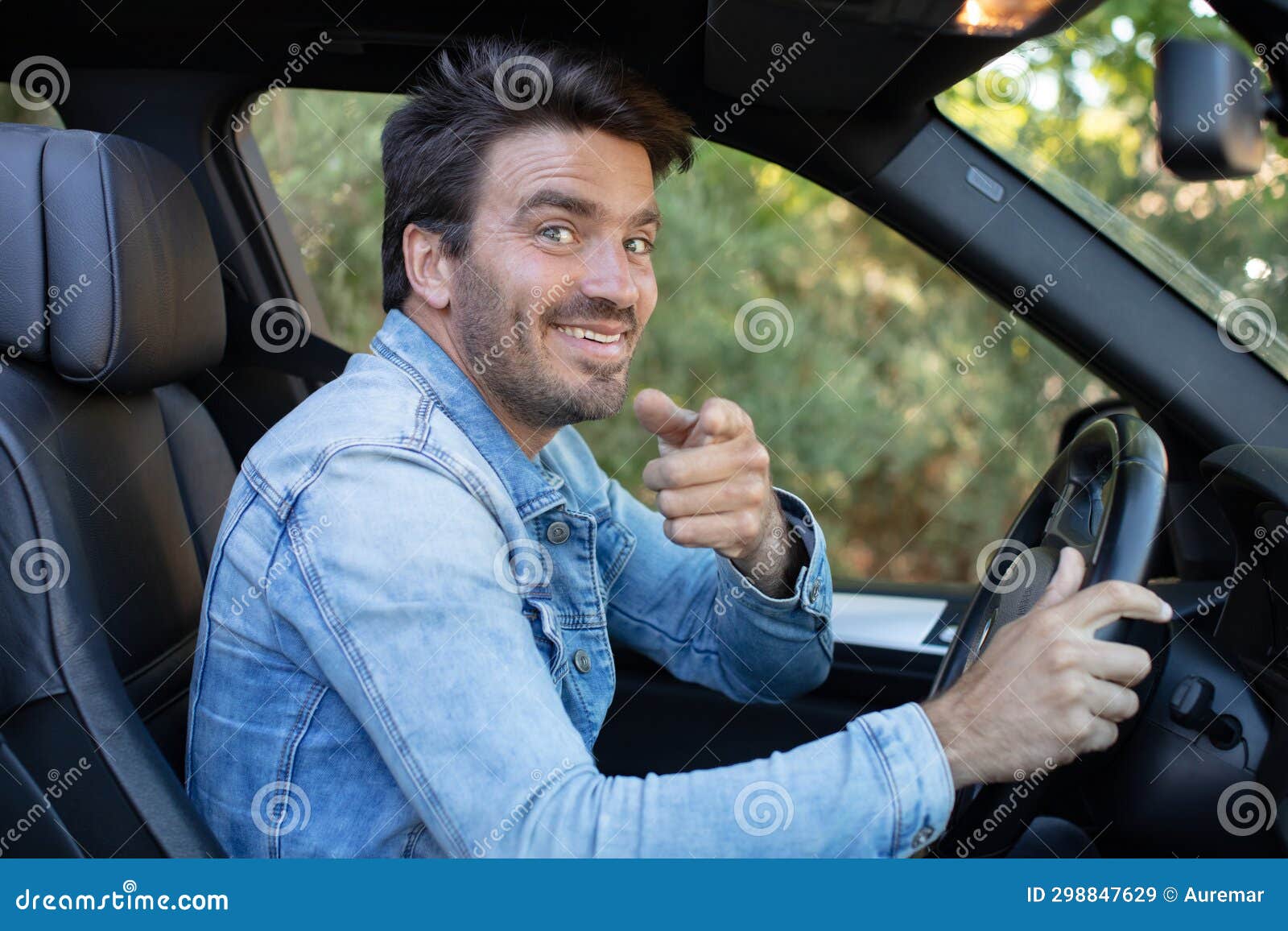 Smiling Man or Driver Driving Car Stock Image - Image of inside, beard ...