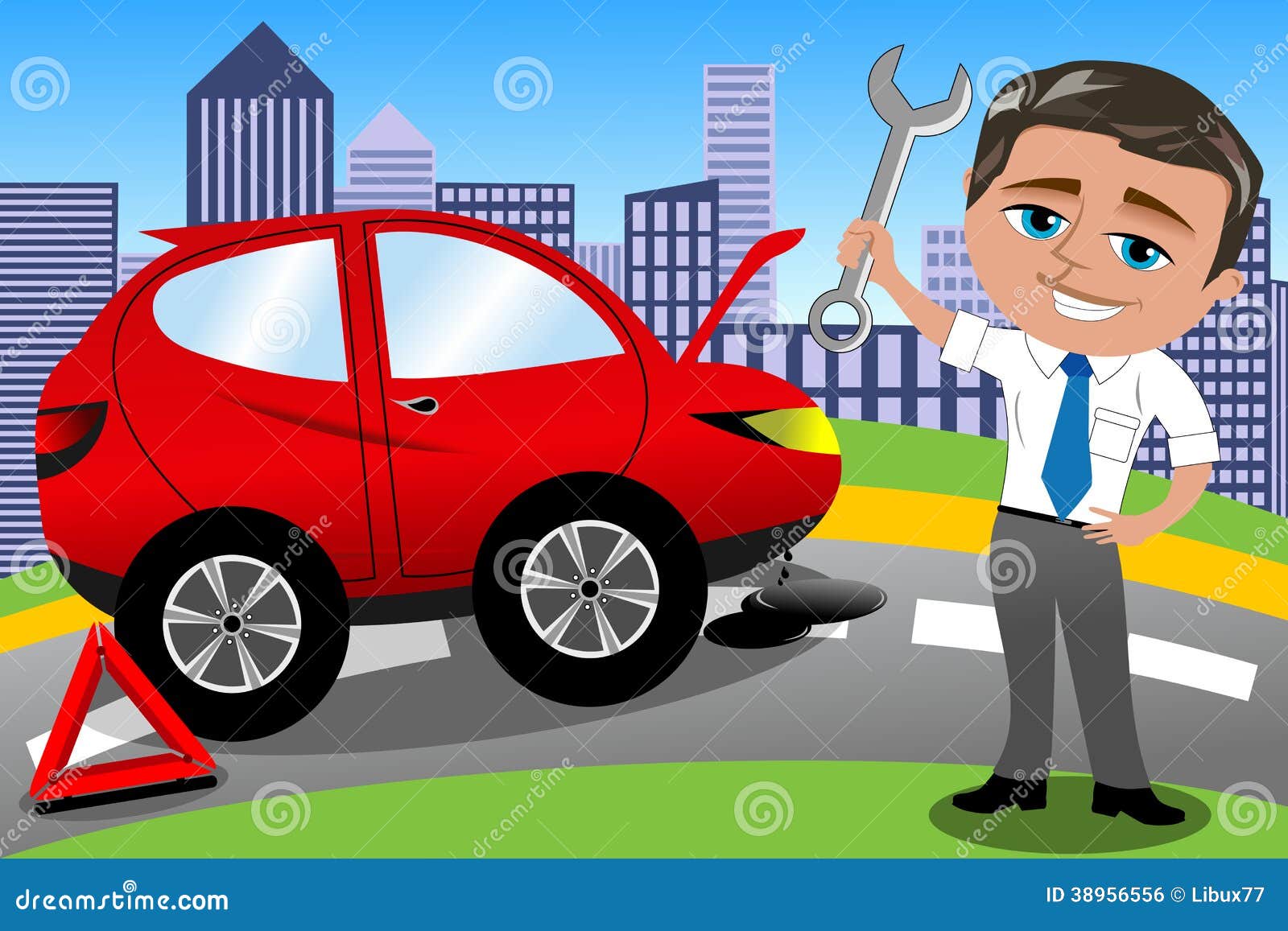 Smiling Man Fixing His Broken Car Stock Vector - Illustration of ... Smiling Man Fixing His Broken Car Stock Vector - Illustration of ...