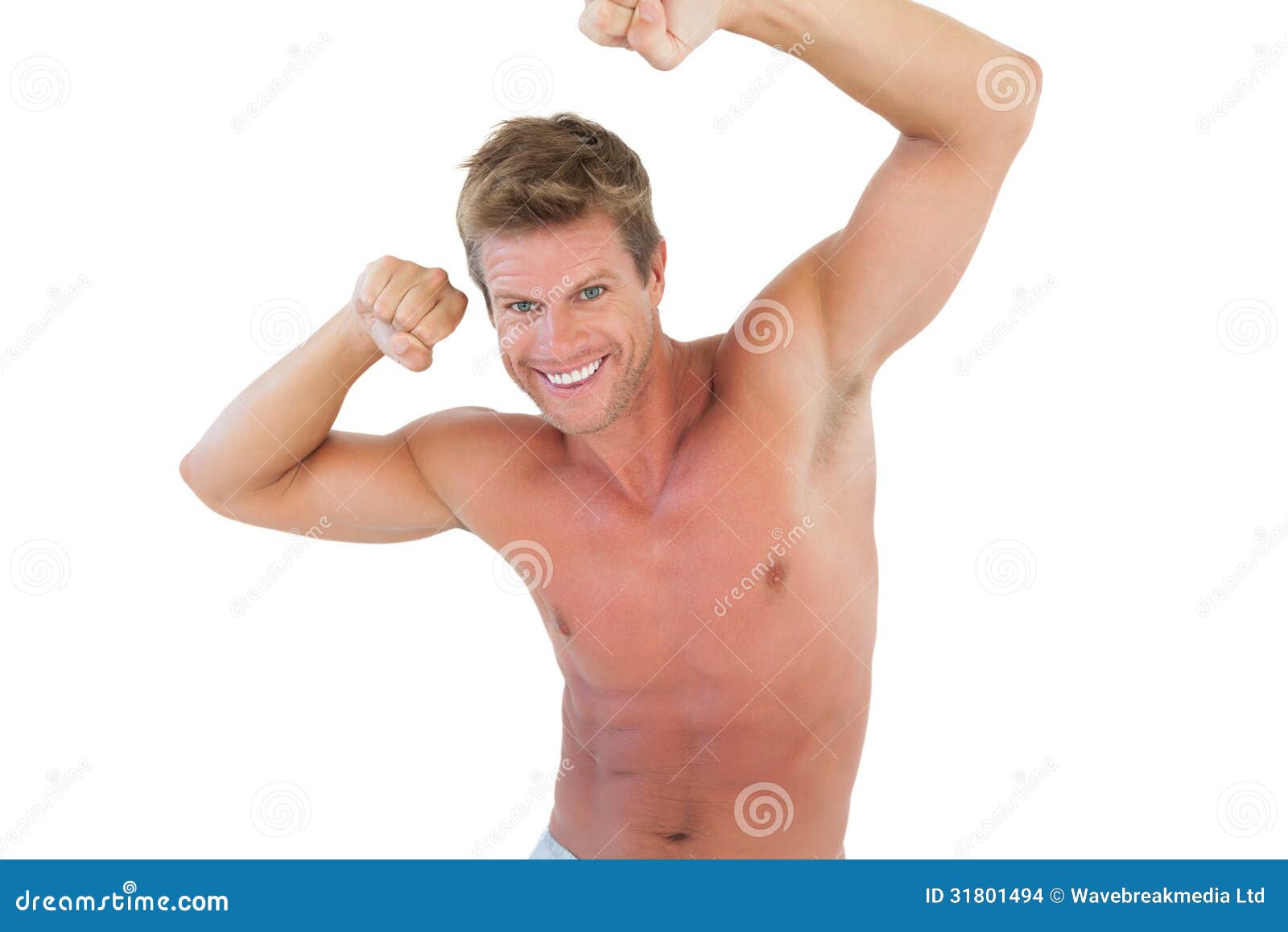 Smiling Man Flexing Muscles Stock Photo - Image of flexing, light: 31801494