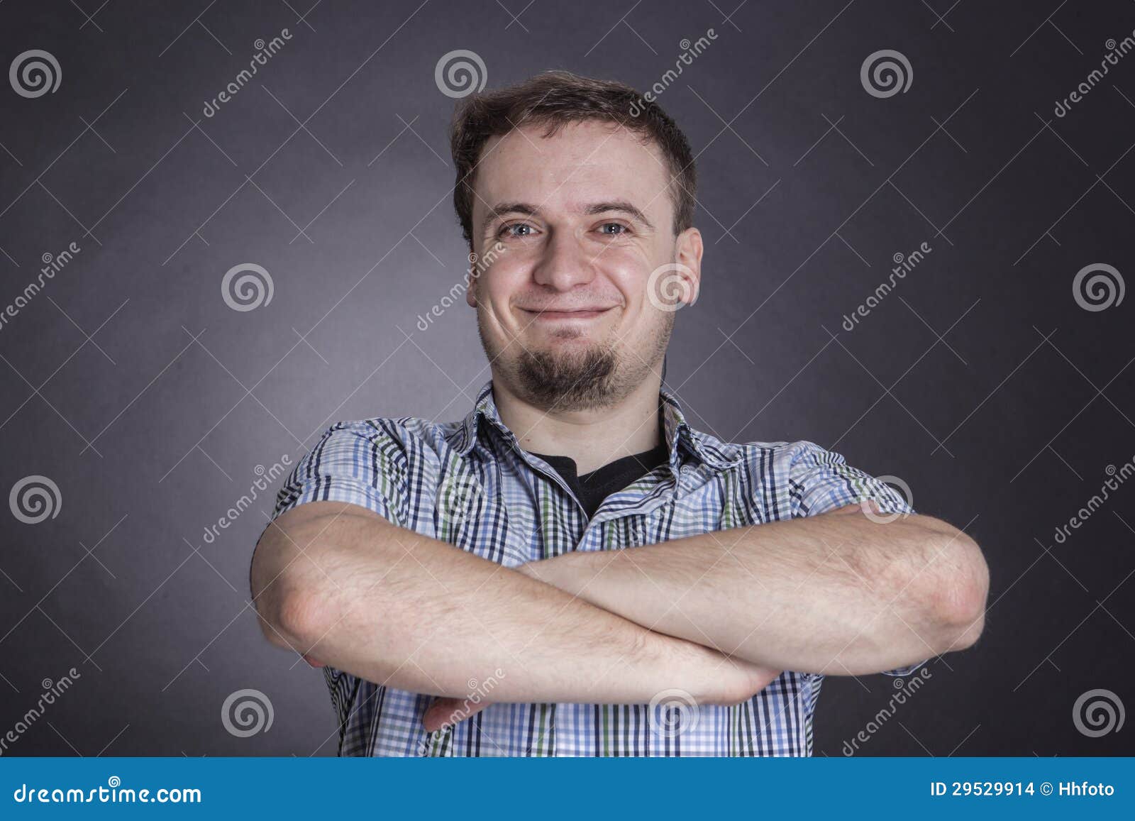 Smiling Man with Folded Hands Stock Photo - Image of plaid, like: 29529914