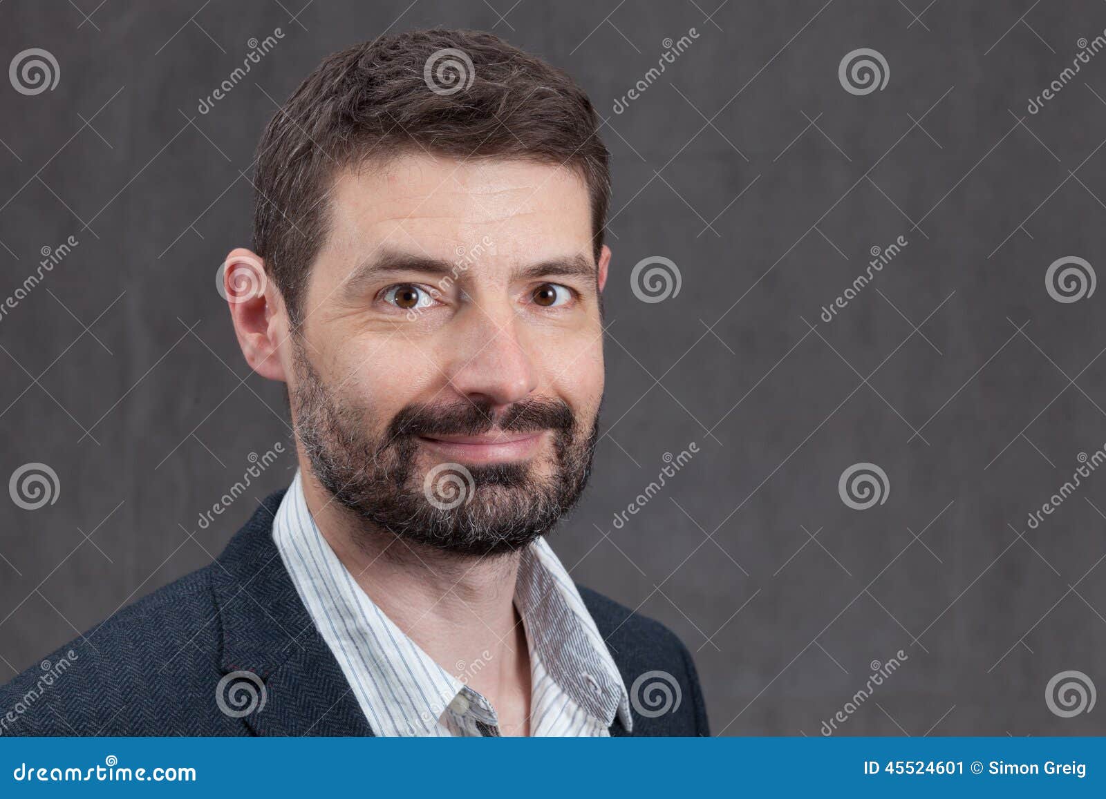Smiling Man In Forties With A Full Beard Stock Image Image Of
