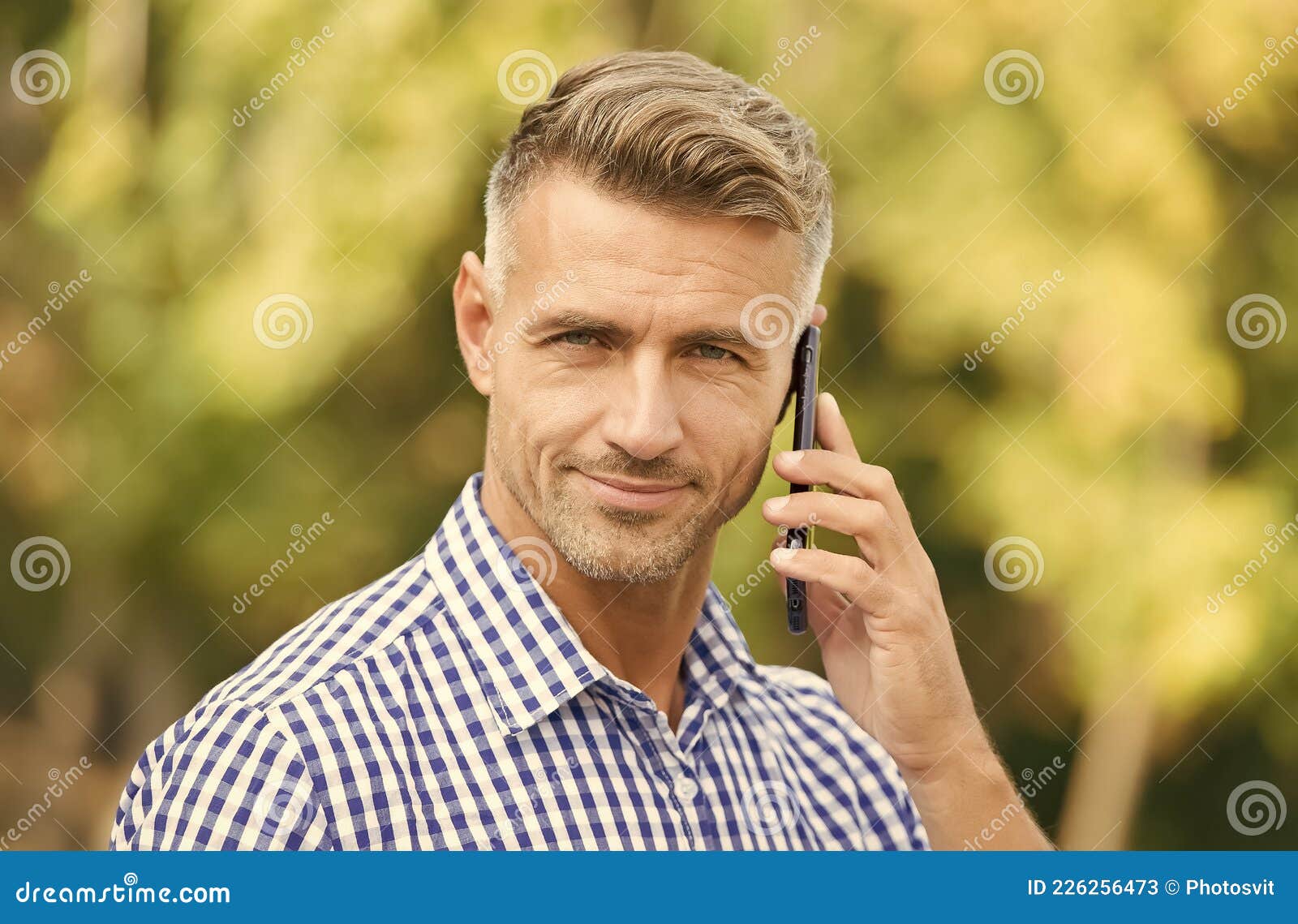 Smiling Man Get Information in Service, Smartphone Stock Image - Image ...