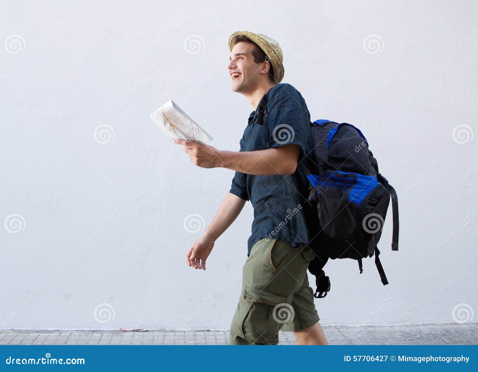 Smiling Man Going on Vacation with Bag and Map Stock Image - Image of ...