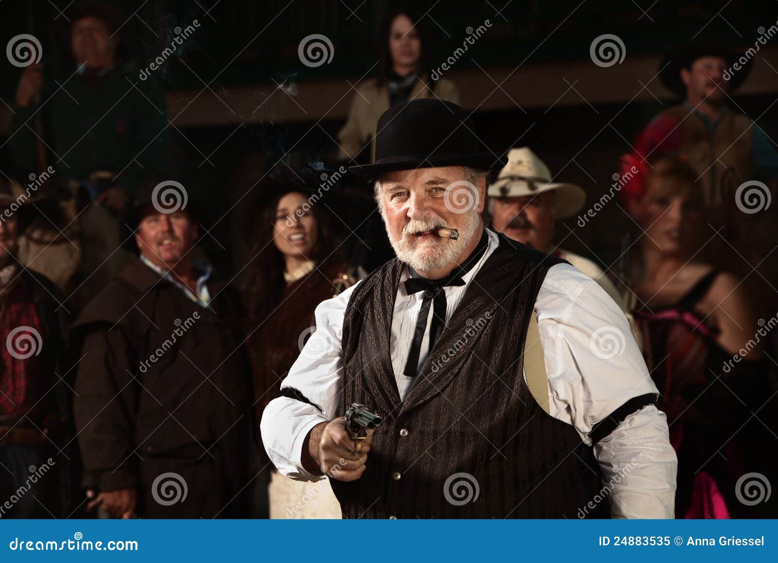 Smiling Man with Gun and Cigar Stock Image - Image of cigar, senior ...