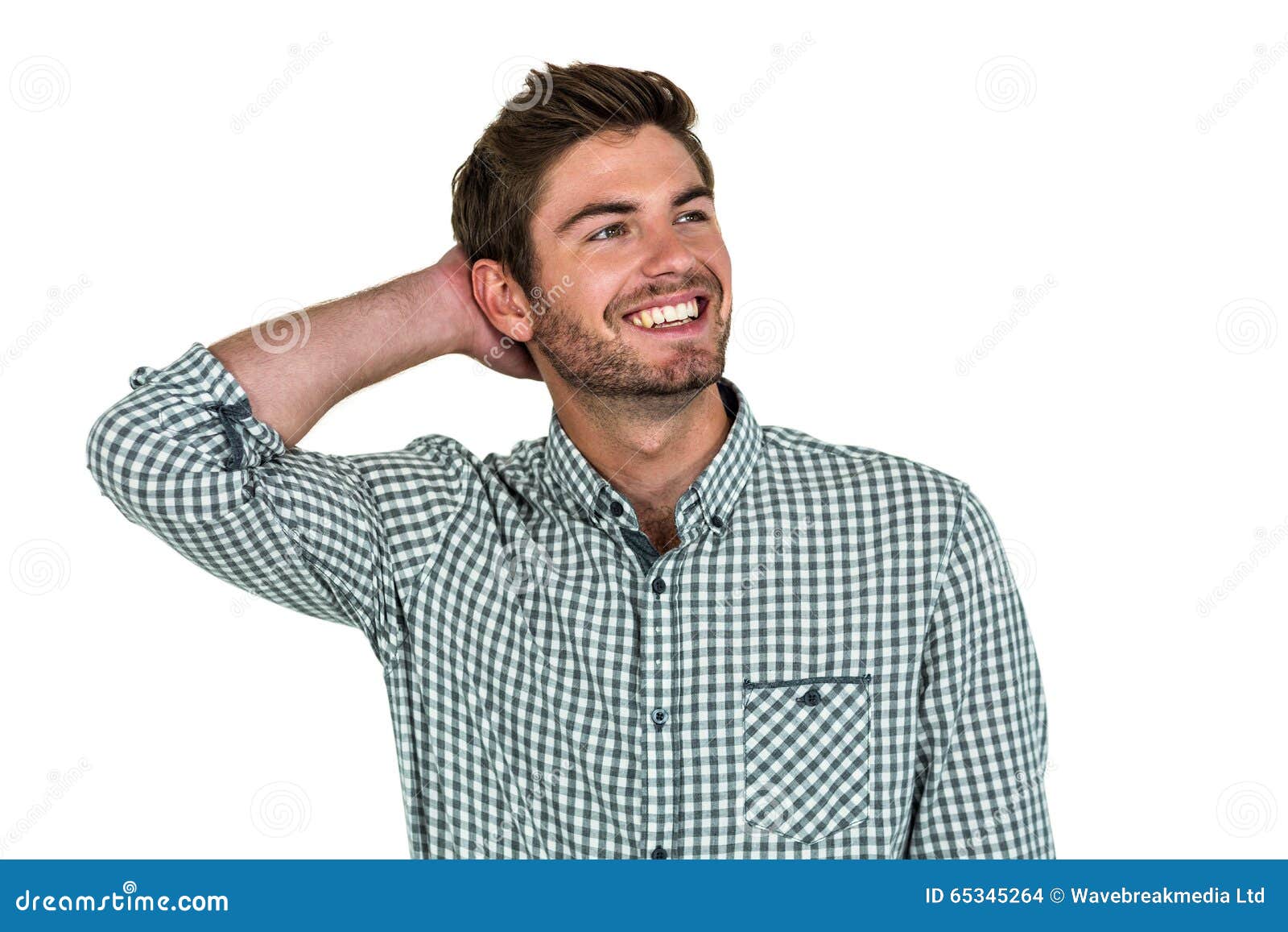 Smiling Man with Hand Behind Head Stock Photo - Image of male ...