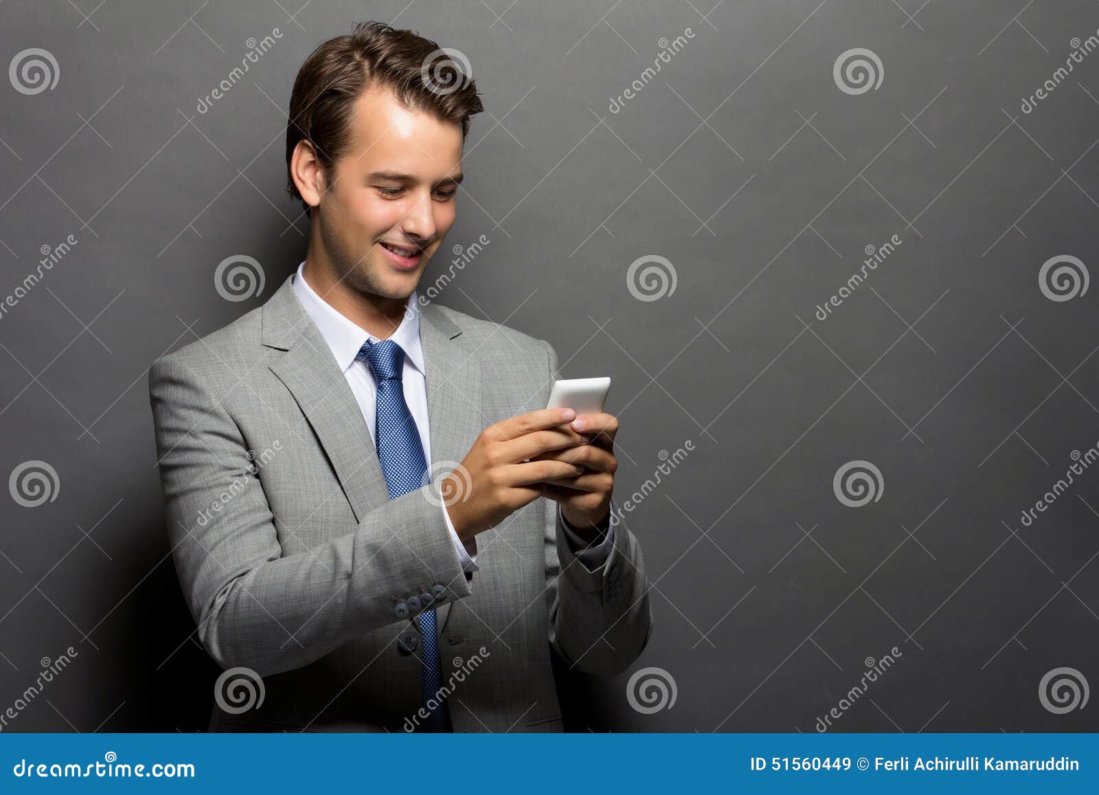 A Smiling Man with a Handphone Isolated Stock Image - Image of neck ...