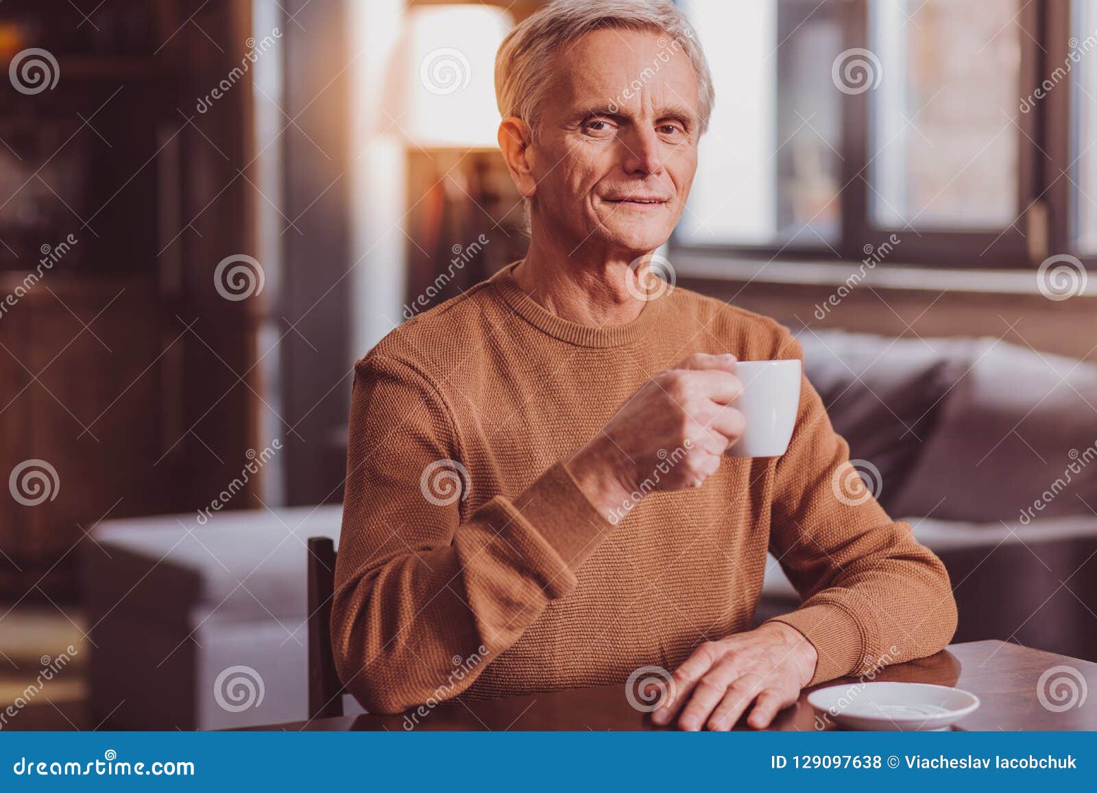Smiling Man Having Tea an Relaxing Stock Photo - Image of healthcare ...