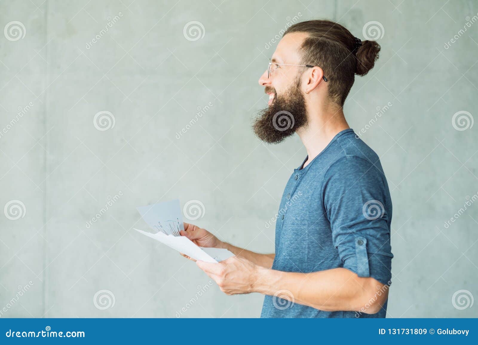 Smiling Man Hold Papers Report Study Data Analysis Stock Image - Image ...