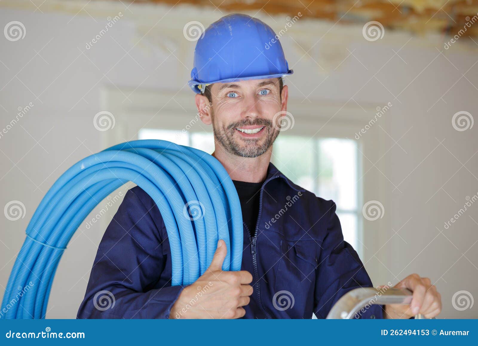 Smiling Man Holding Cables Showing Thumb Up Sign Stock Image - Image of ...