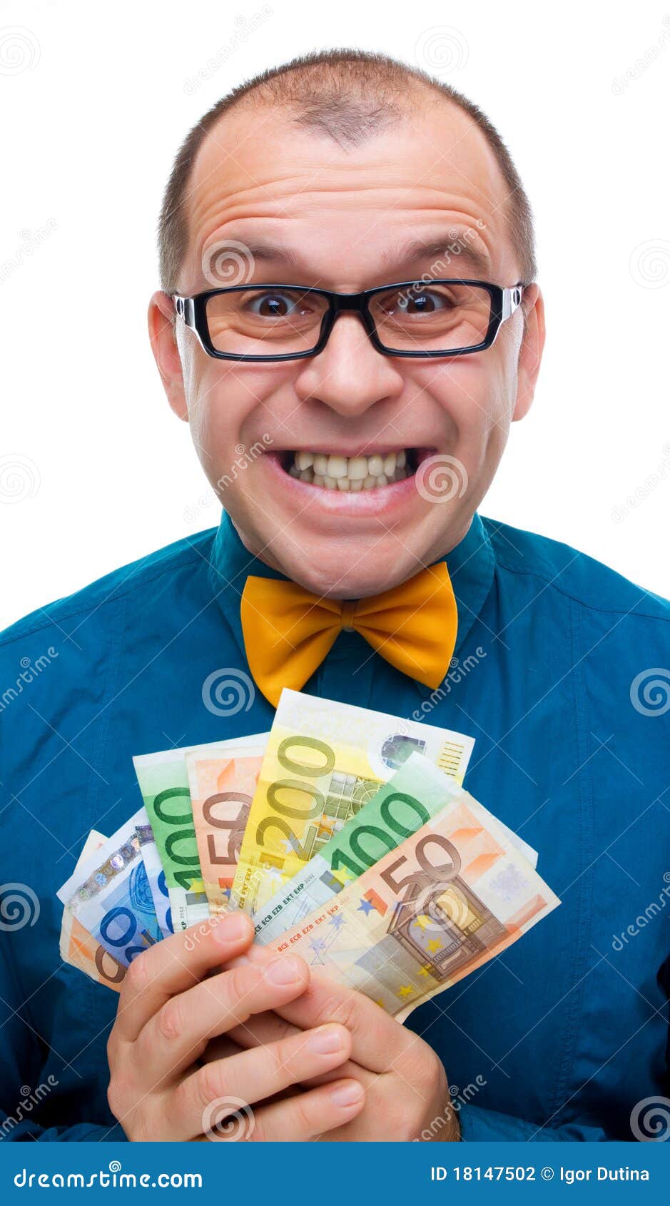 Smiling Man Holding Handful of Money Stock Photo - Image of people ...