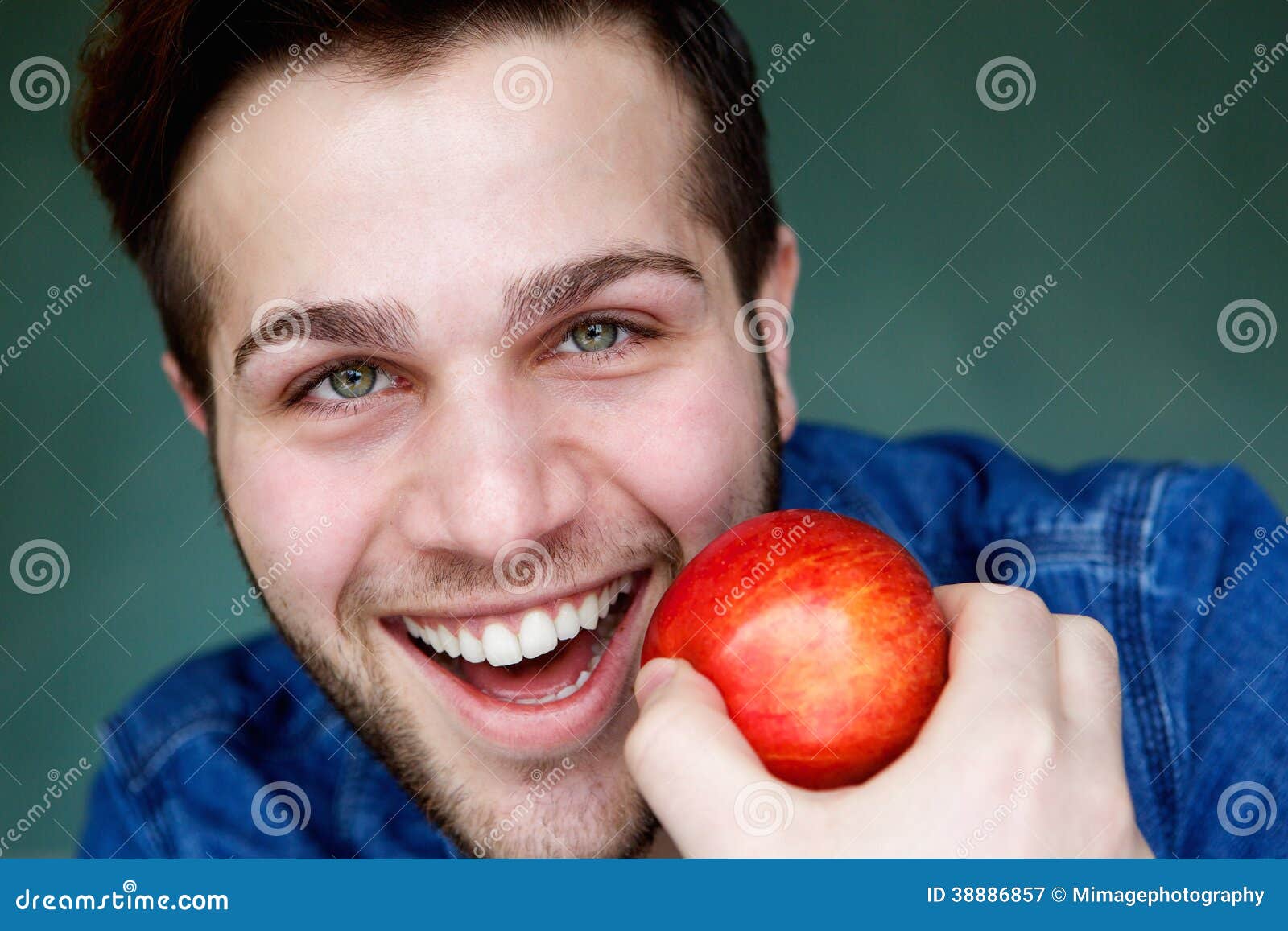 Smiling Man Holding Red Apple Stock Image - Image of caucasian, fresh ...