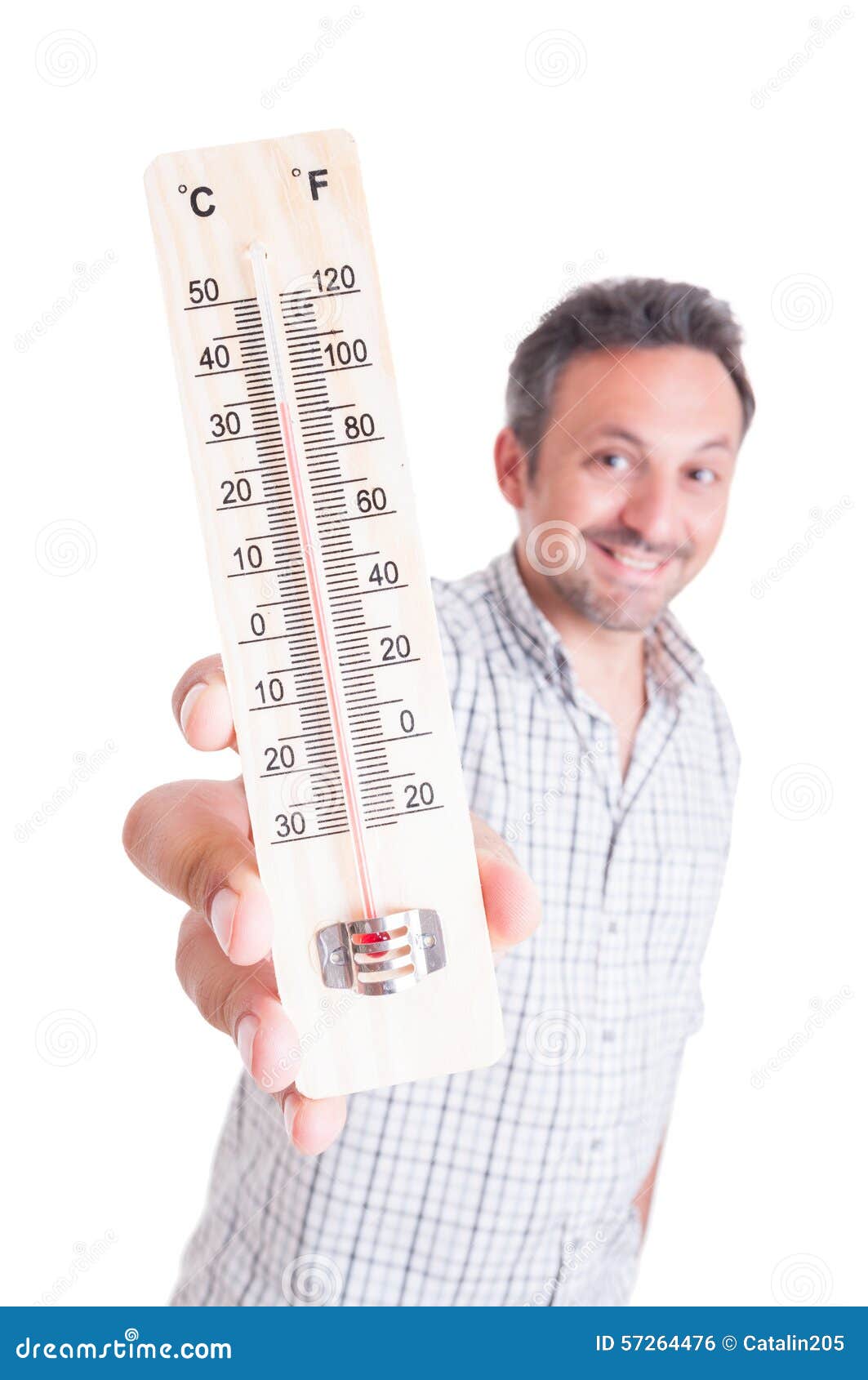 Smiling Man Holding Thermometer Stock Photo - Image of scorching ...