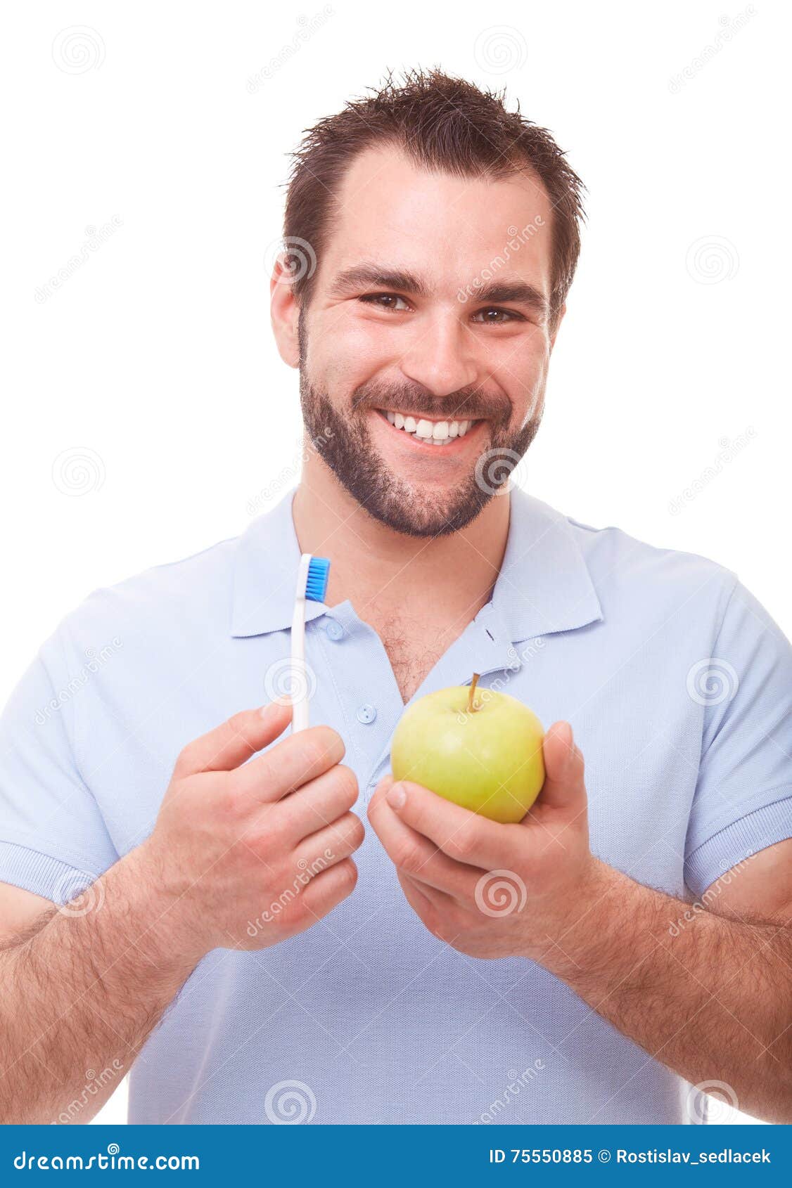 Smiling Man Holding a Toothbrush Stock Image - Image of apple, hygiene ...