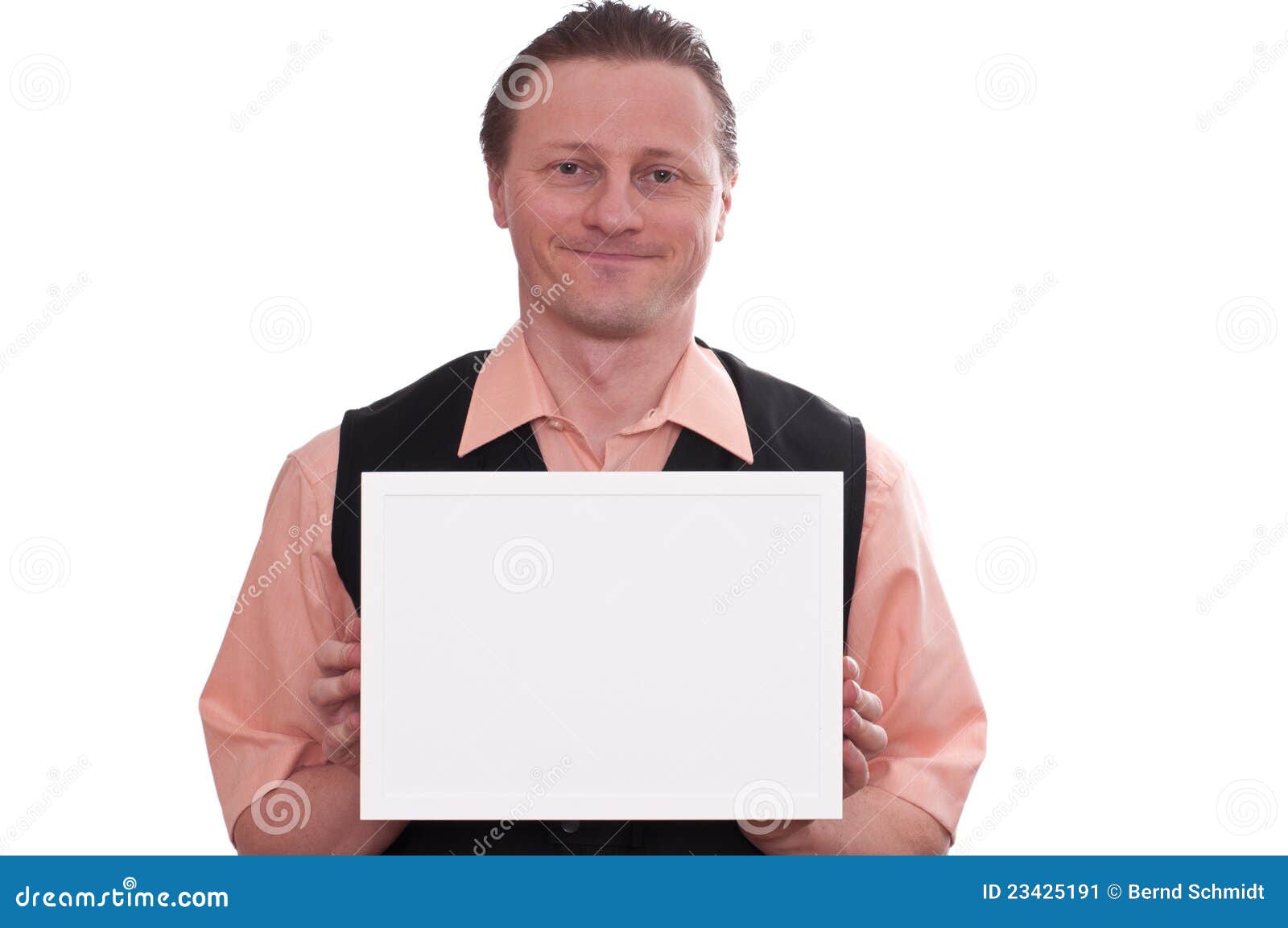 Smiling Man is Holding a White Blank Frame Stock Image - Image of ...