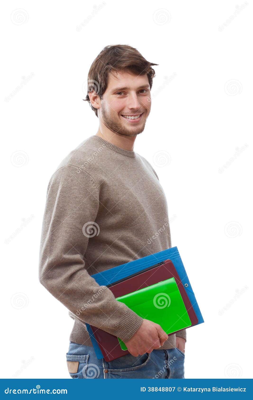Smiling Man Keeping Folders and Documents Stock Image - Image of ...